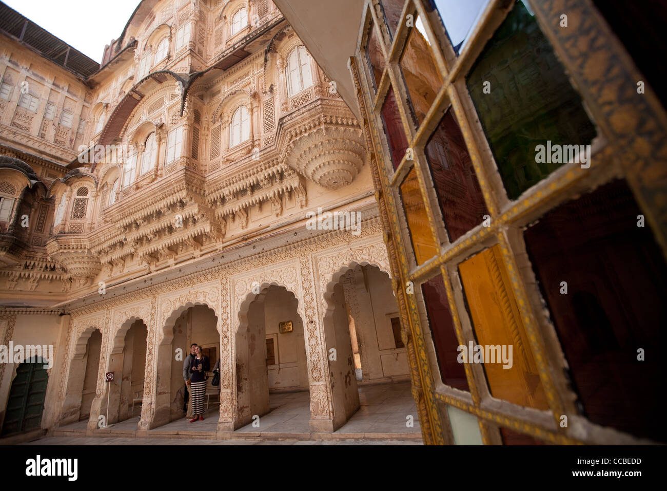Views of sandstone carved lattice work details and architecture, inside ...