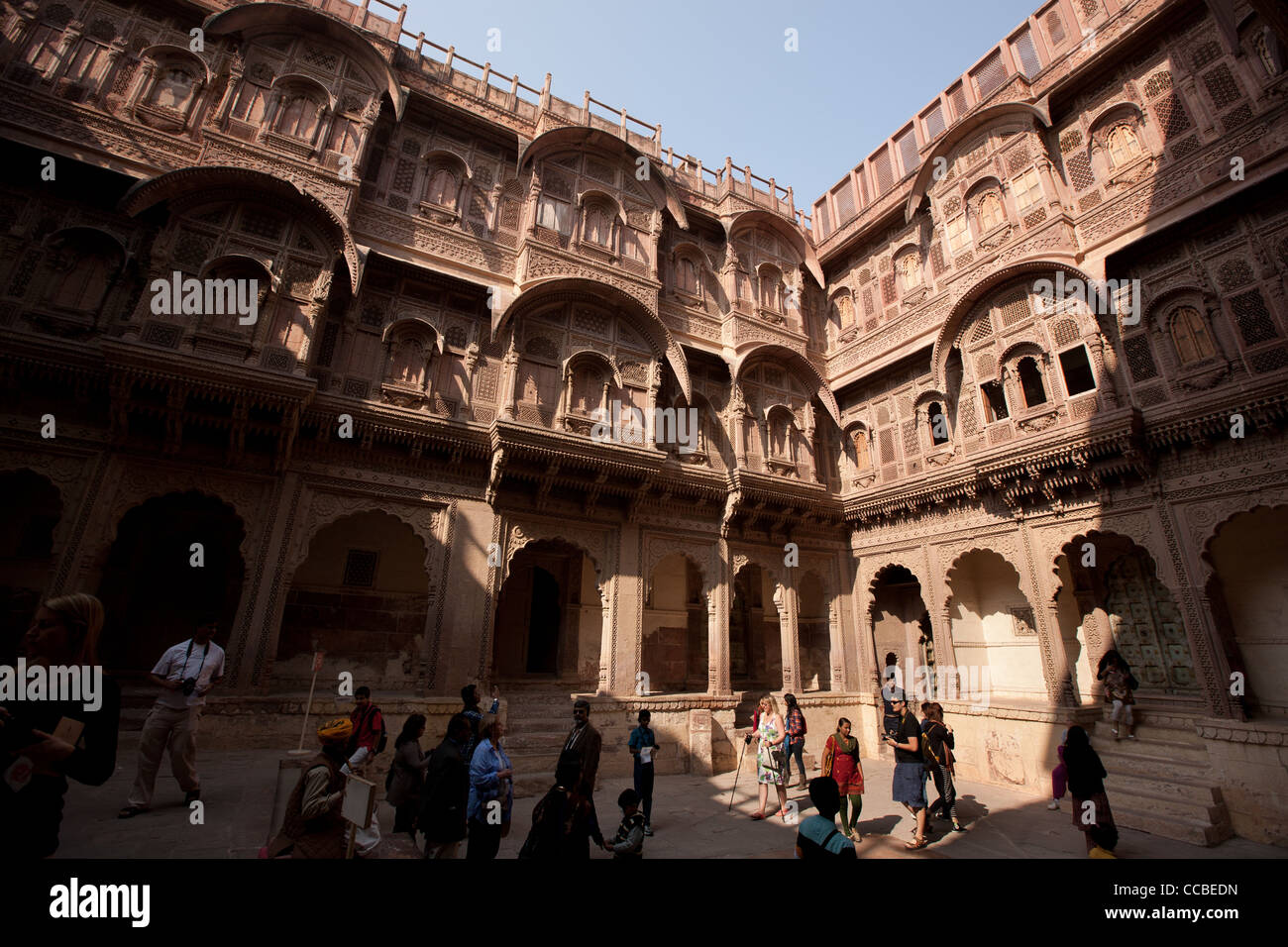 Views of sandstone carved lattice work details and architecture, inside ...
