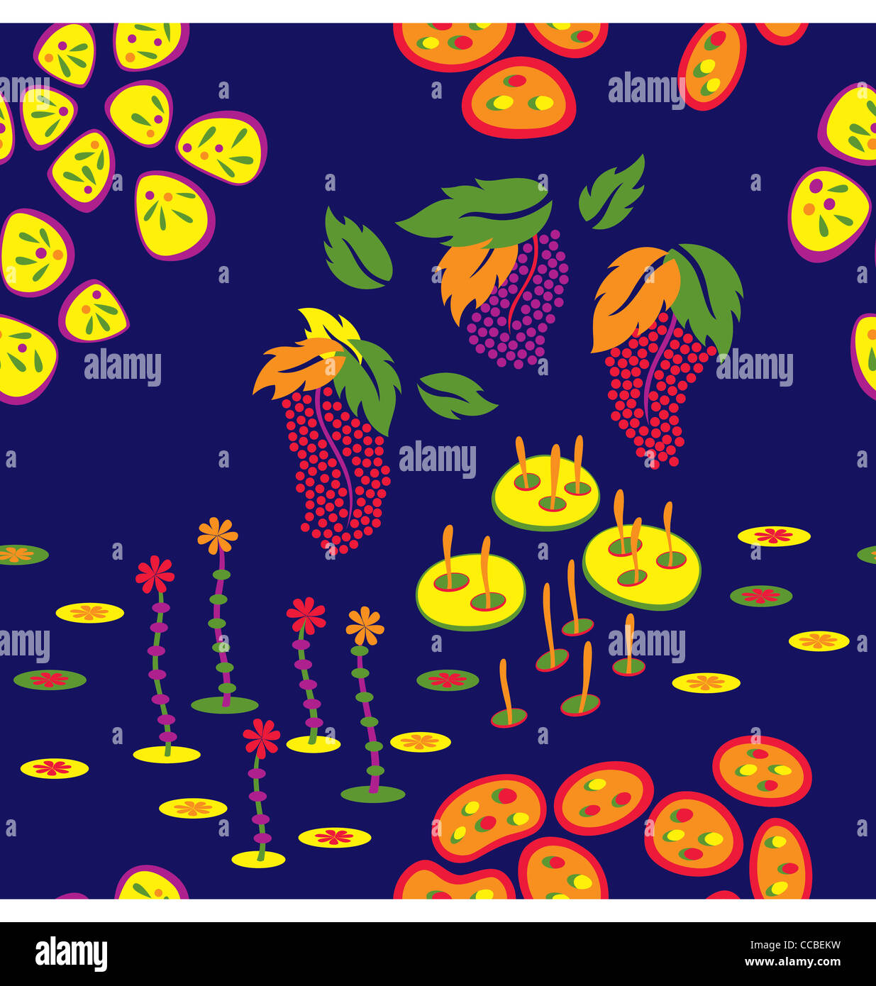A seamless pattern of nature objects, fruits and flower in the forest ...