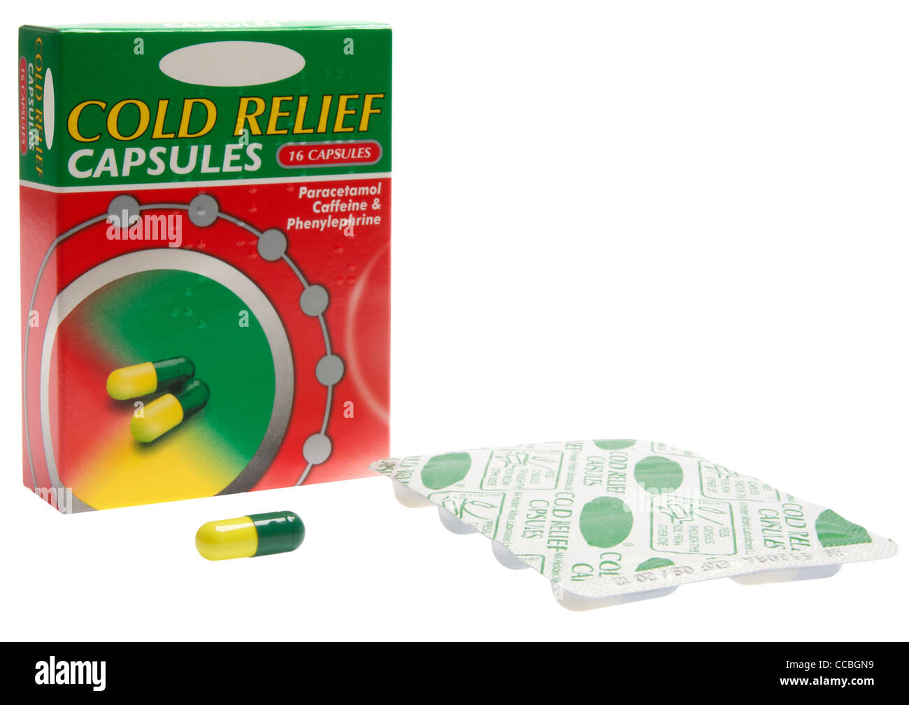 Box of cold relief capsules on white background Stock Photo - Alamy