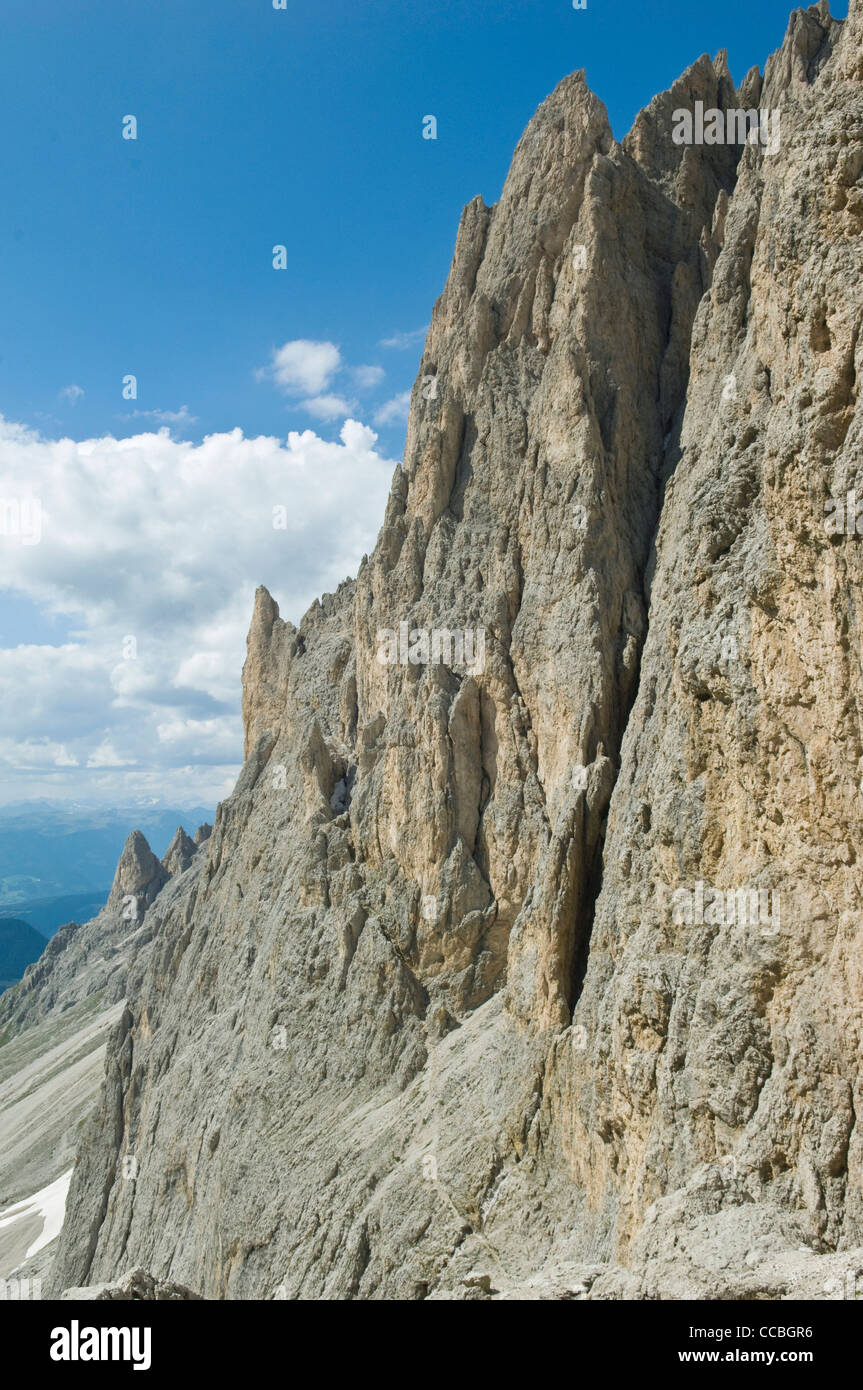 sassolungo mountain from demetz mountain refuge, sella pass, italy ...