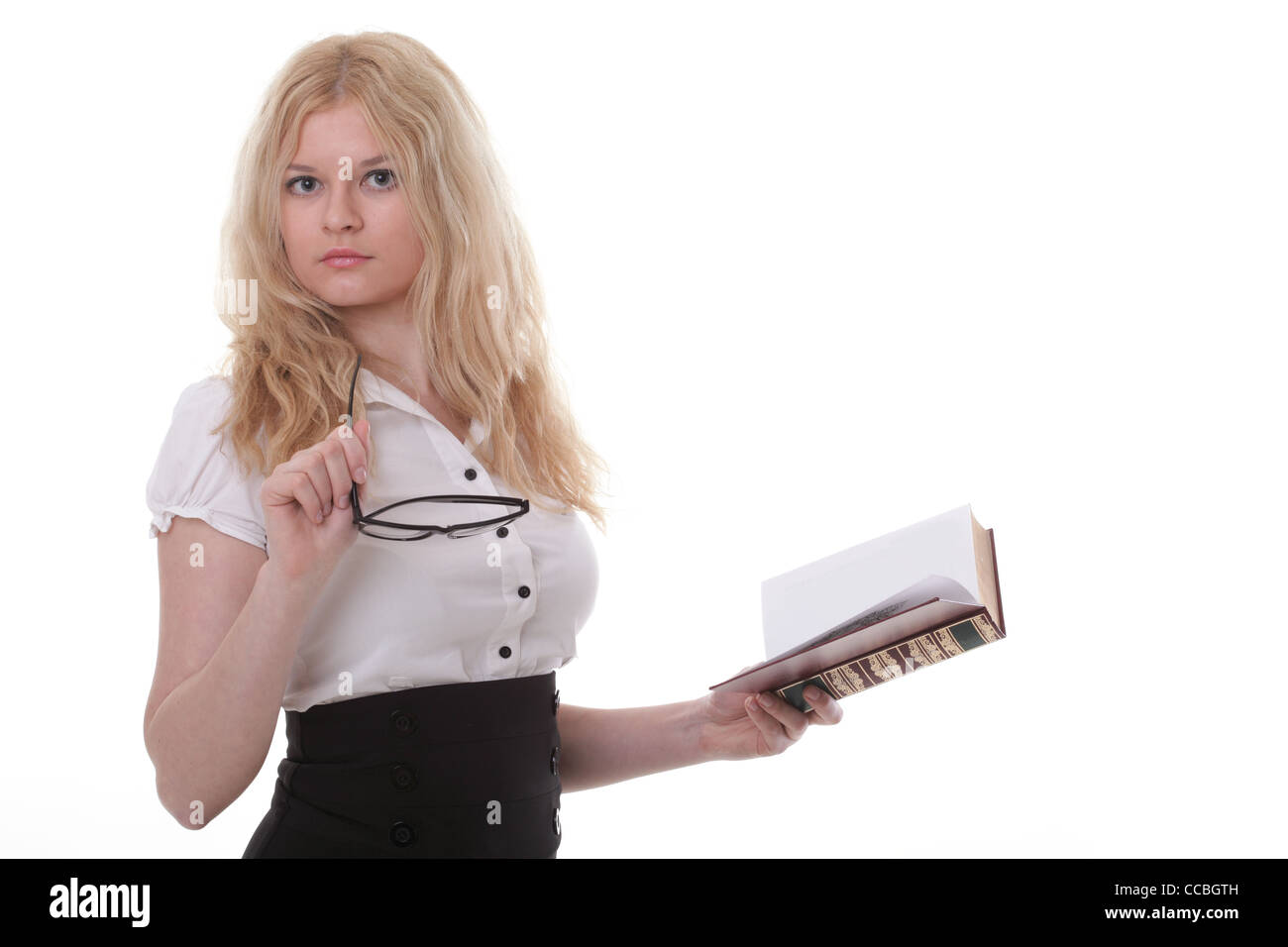 girl with book - Beautiful young woman with books isolated on a white ...