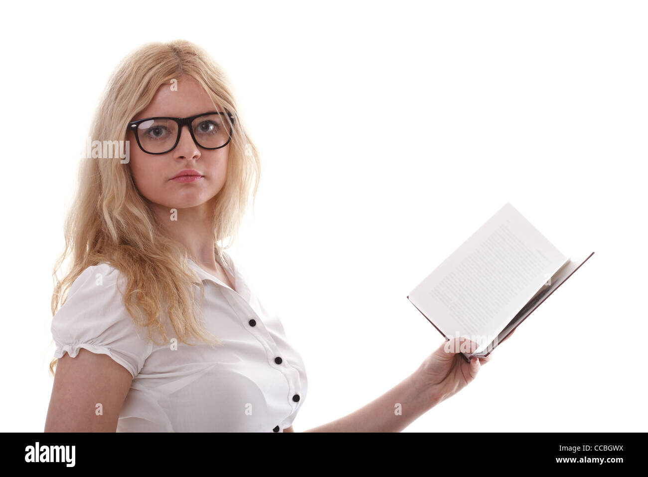 girl with book - Beautiful young woman with books isolated on a white ...