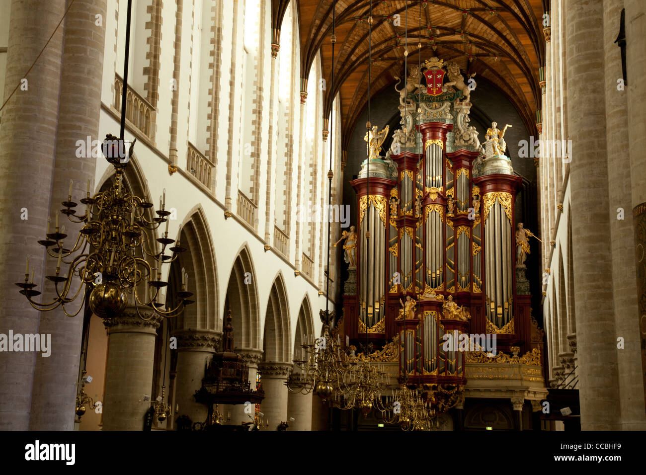Interior of the Grote Kerk with organ (1735). Haarlem. The Netherlands ...