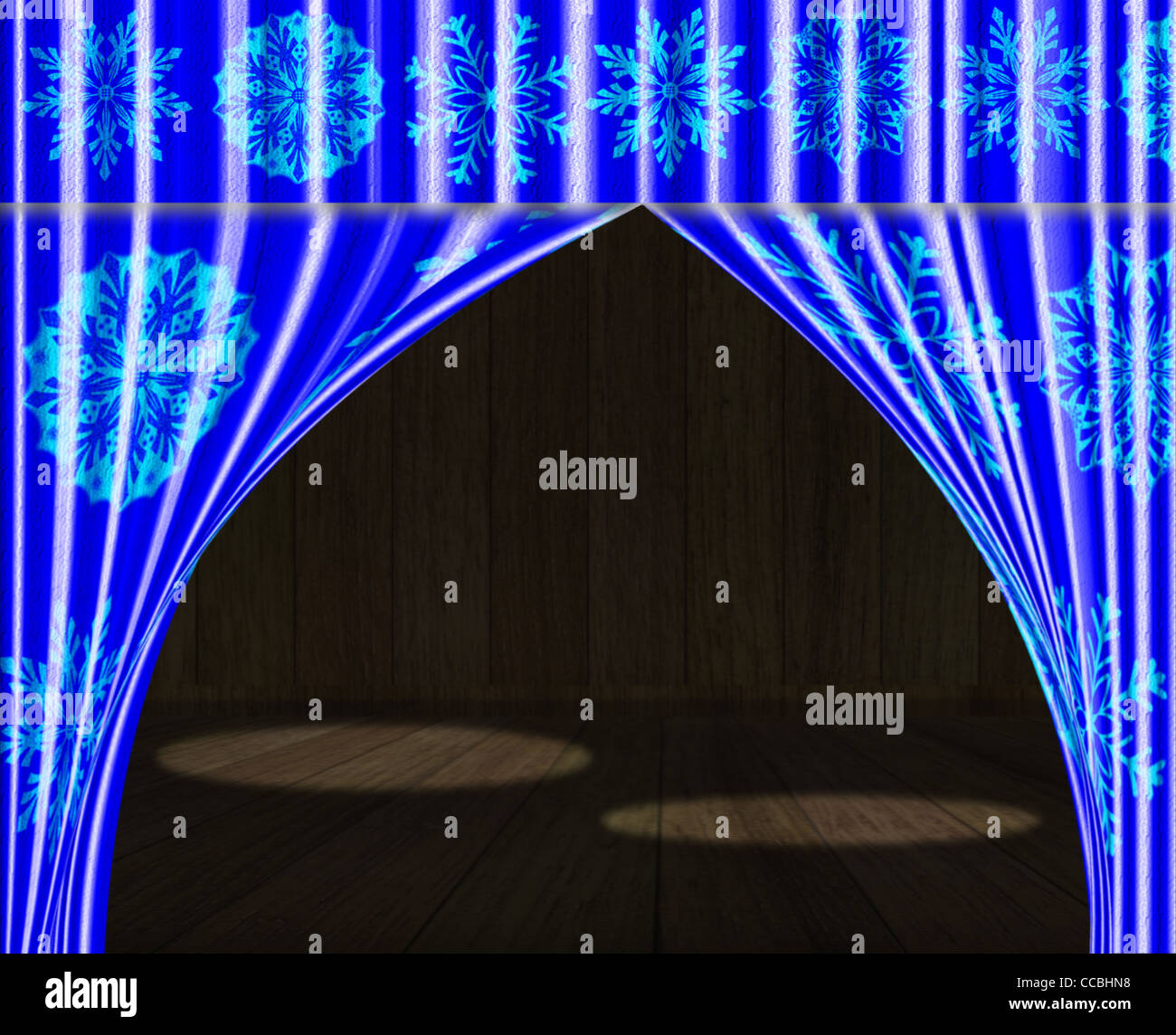 Theatrical scene with a dark blue curtain Stock Photo - Alamy