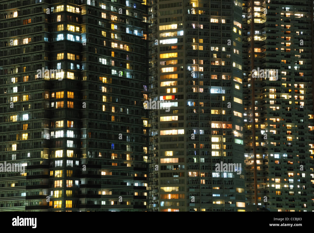 highly-detailed night windows pattern of modern metropolis, Tokyo ...