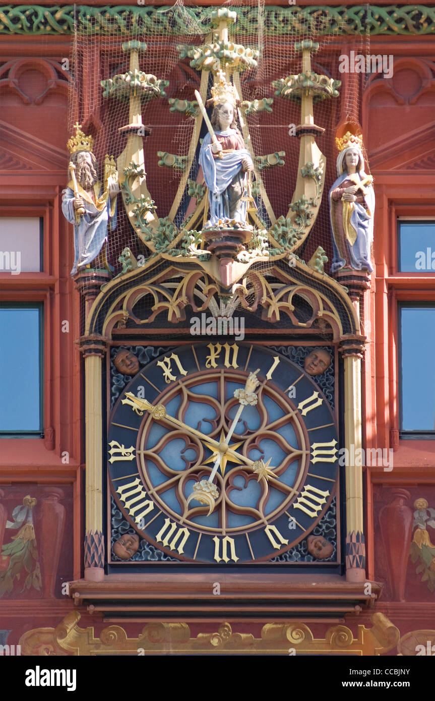 rathaus: clock, basel, switzerland Stock Photo - Alamy
