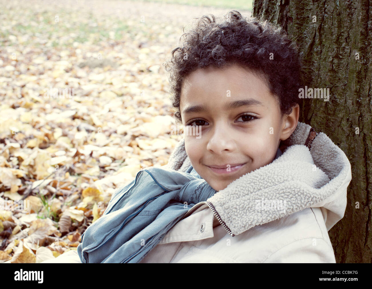 Boy outdoors in autumn, portrait Stock Photo - Alamy