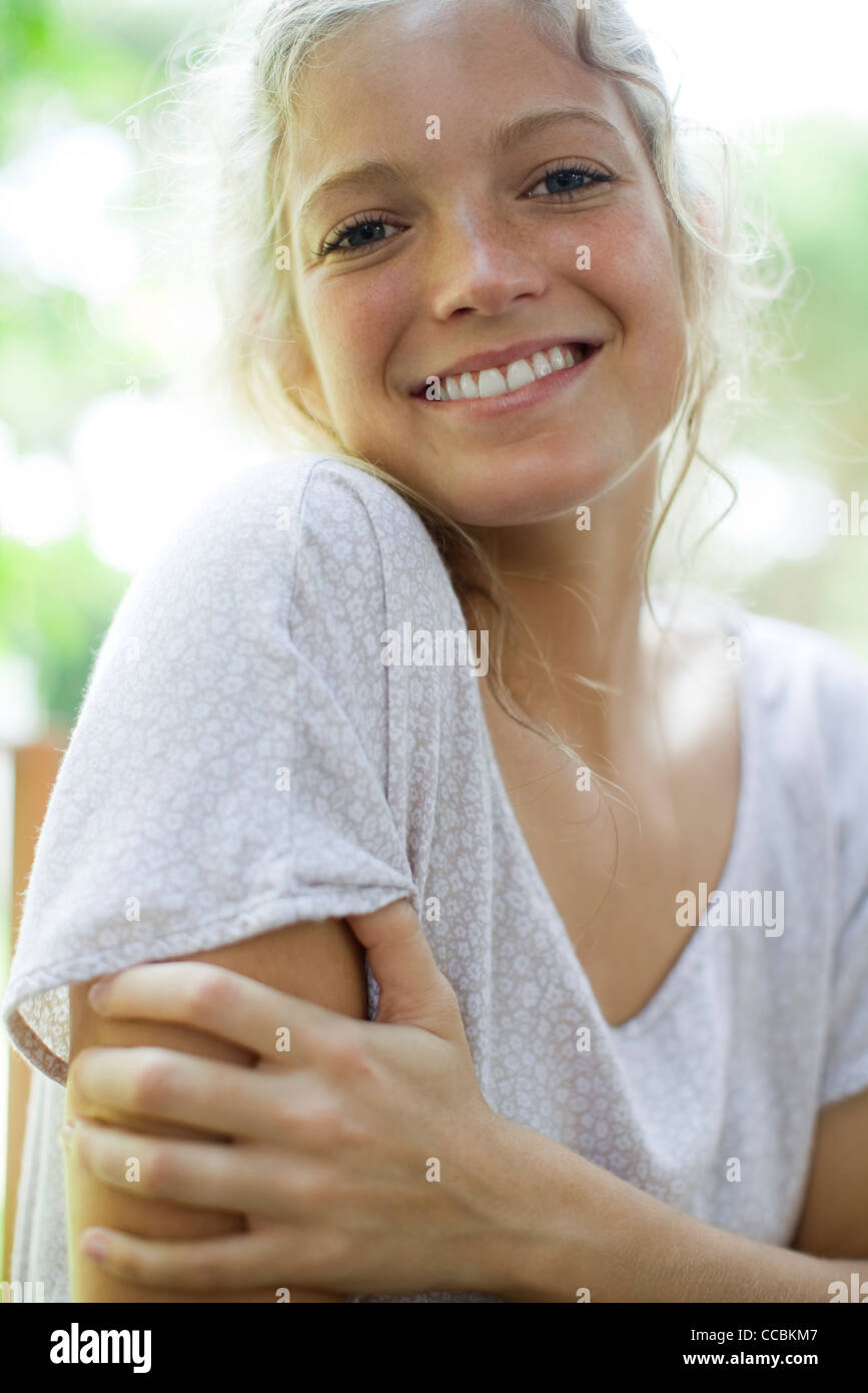 Young woman smiling, portrait Stock Photo - Alamy