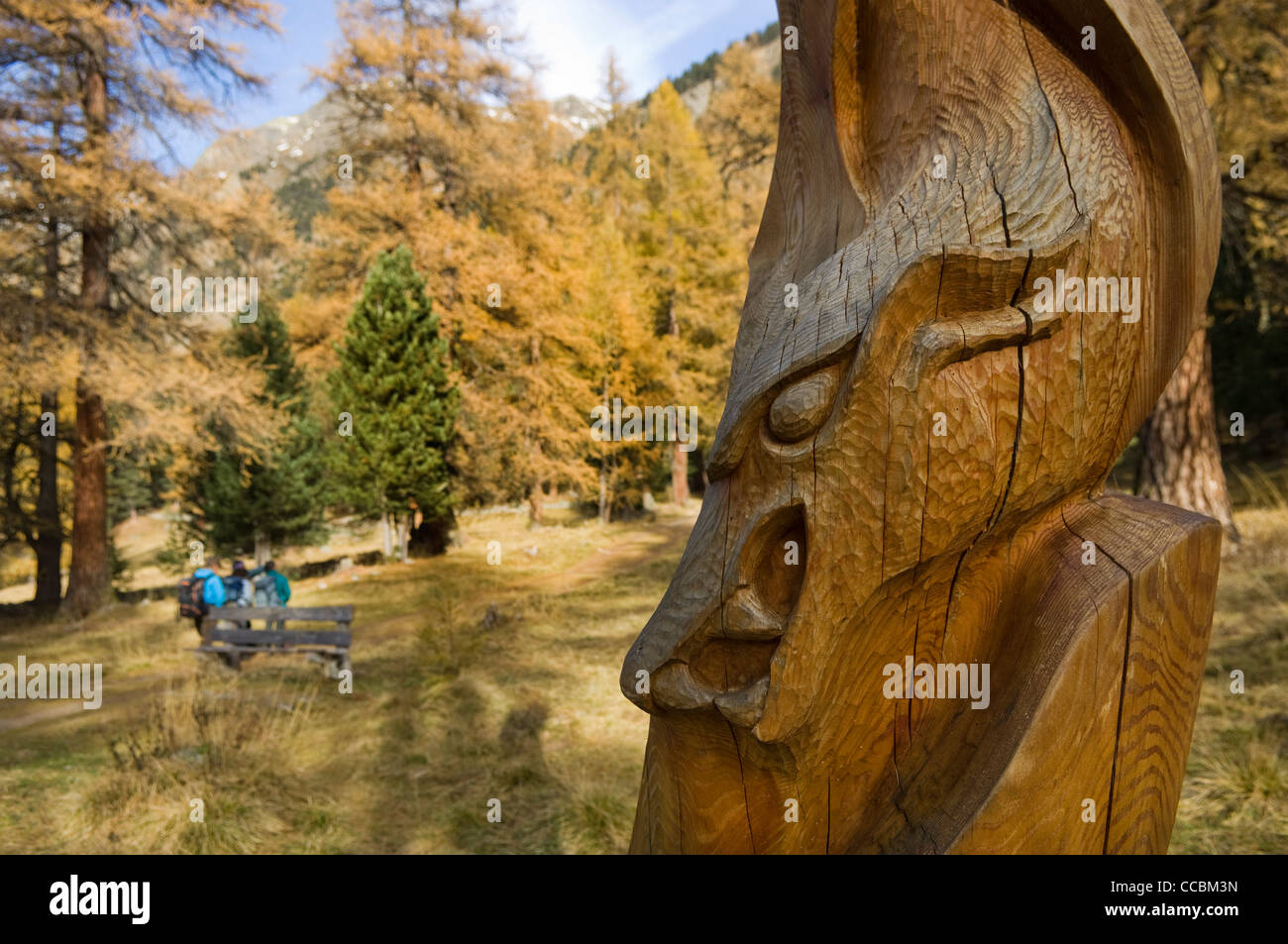mountaineers in bever valley and statue, bever, switzerland Stock Photo ...