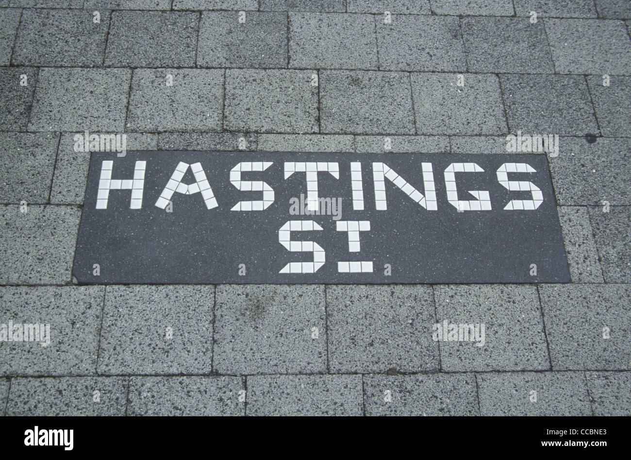 New Zealand Napier Hastings Street Street sign set into pavement after ...
