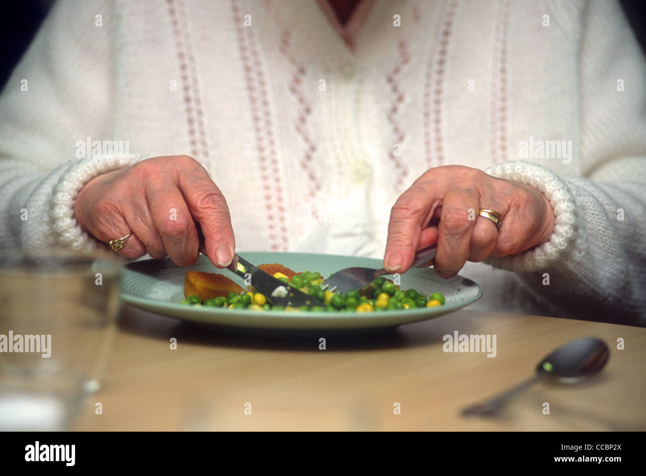 Elderly lady eating her lunch at a day care centre, Maidstone, Kent, UK ...