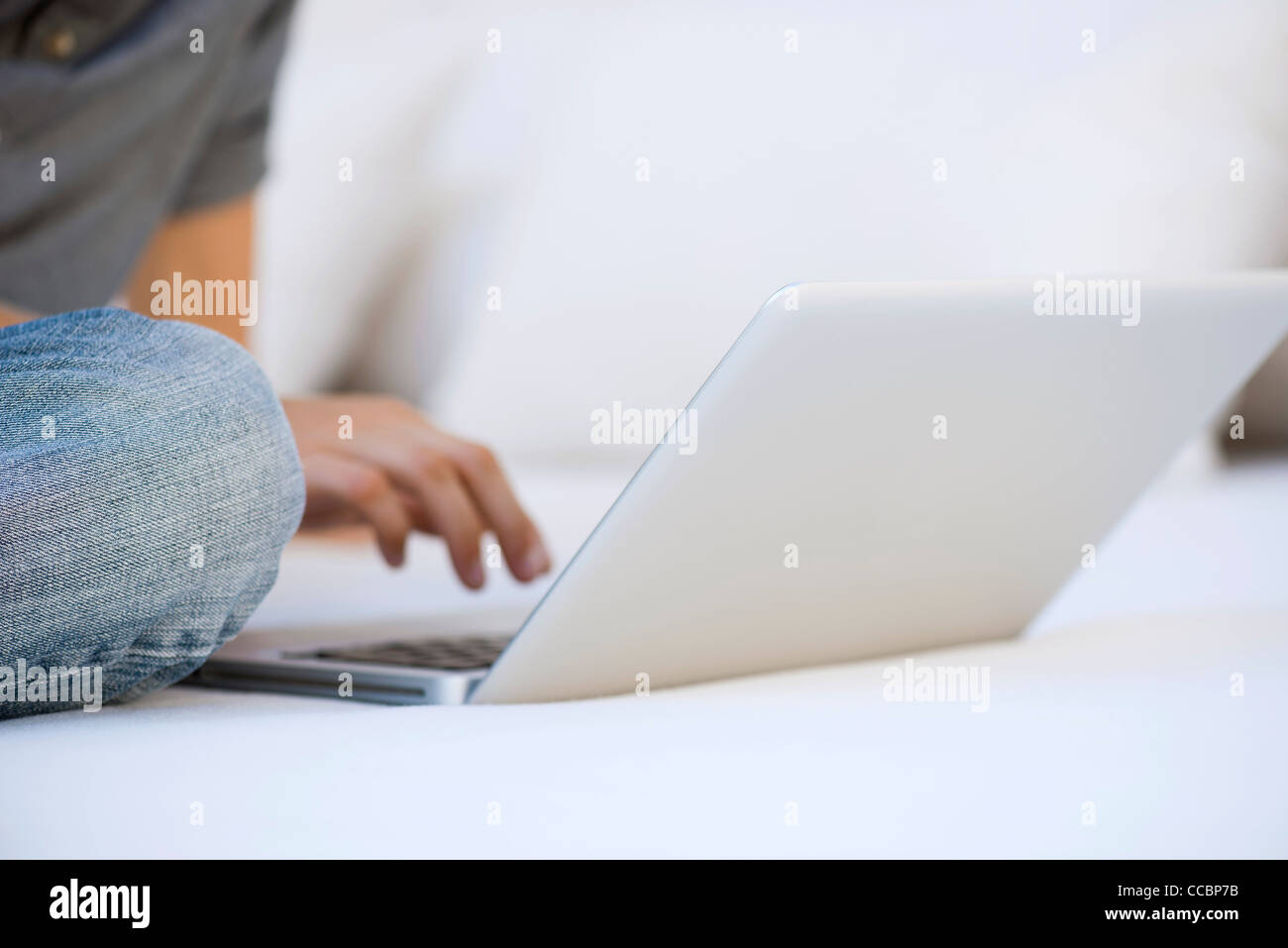 Man using laptop computer, cropped Stock Photo - Alamy