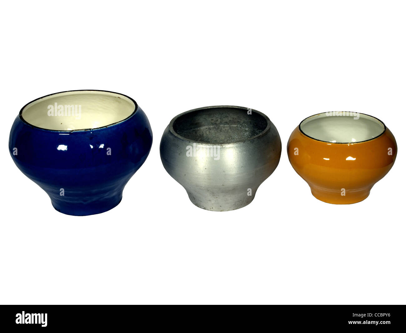 Three jugs of the original form, isolated on white background Stock ...