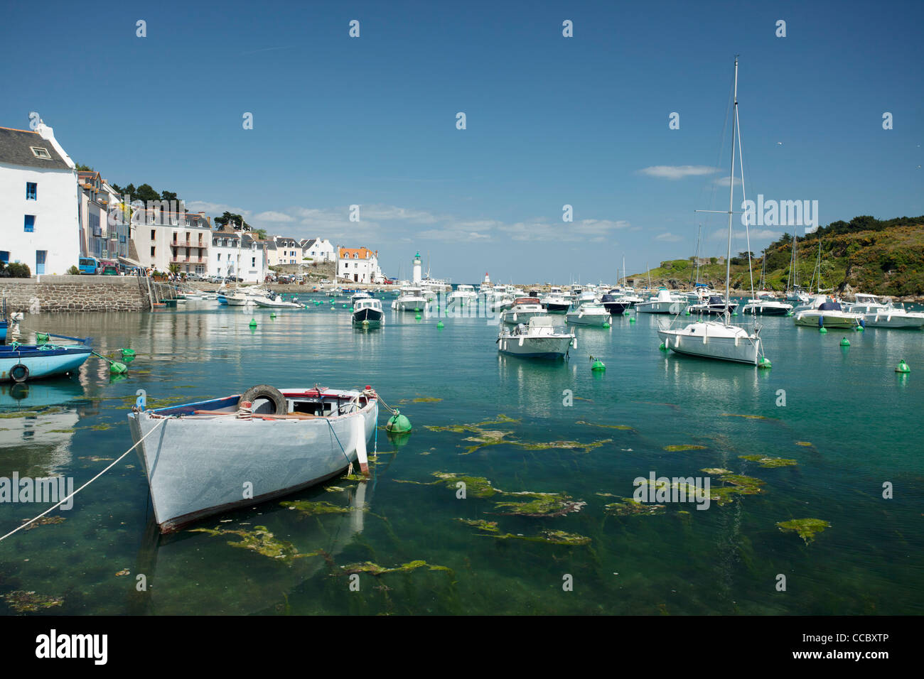 Boats in marina, Sauzon, Belle-Ile-en-Mer, Morbihan, Brittany, France ...