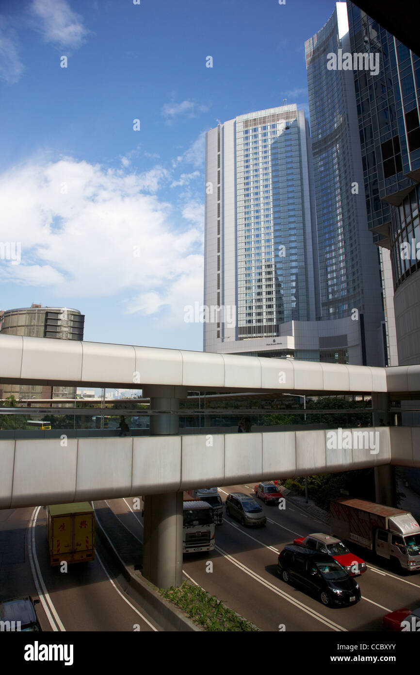 covered pedestrian all weather walkway over connaught road central hong ...