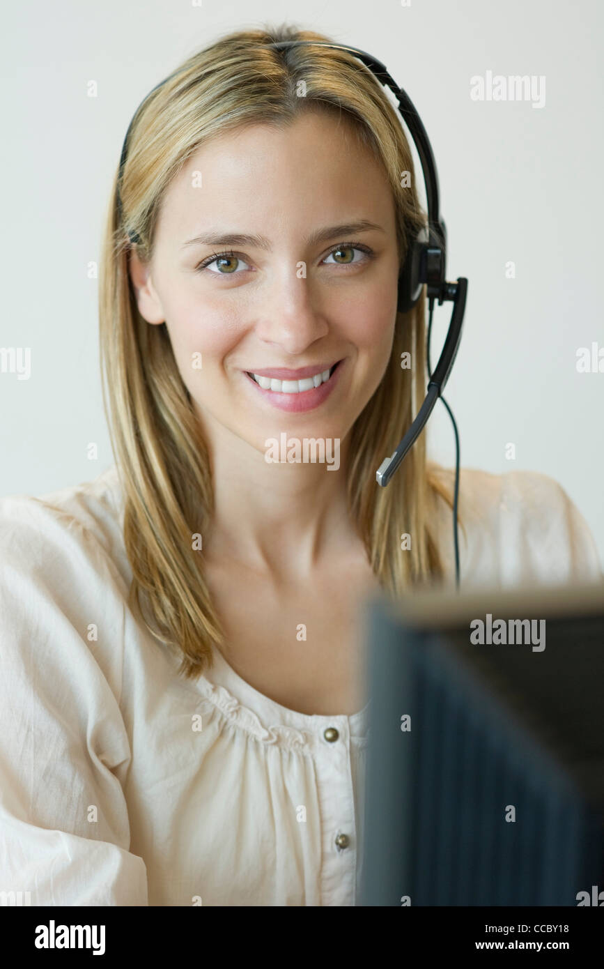 Female telemarketer, portrait Stock Photo - Alamy