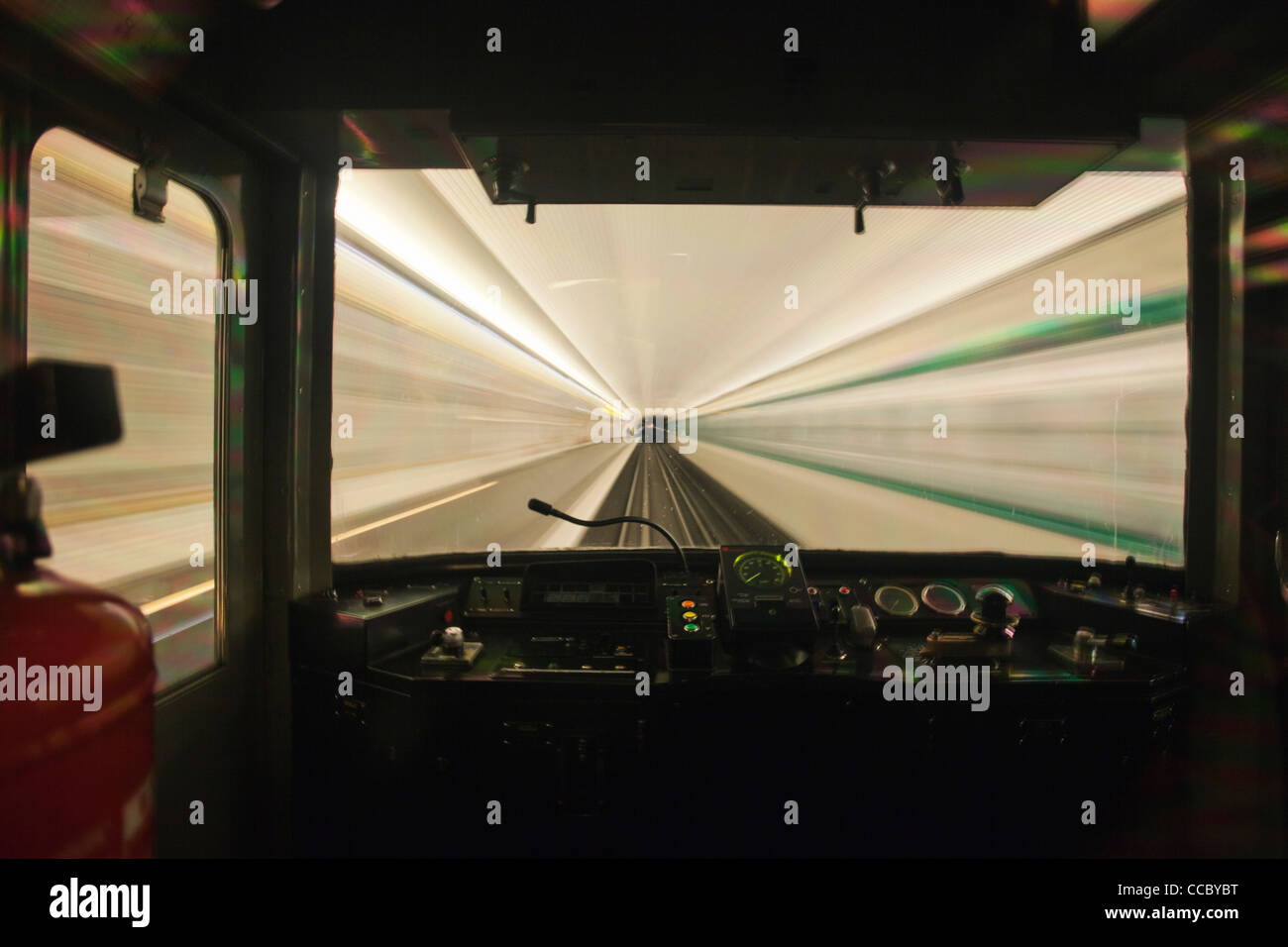 Train moving through tunnel, viewed through window Stock Photo - Alamy