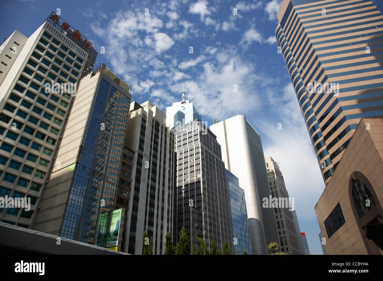 tall buildings lining connaught road central with three exchange square ...
