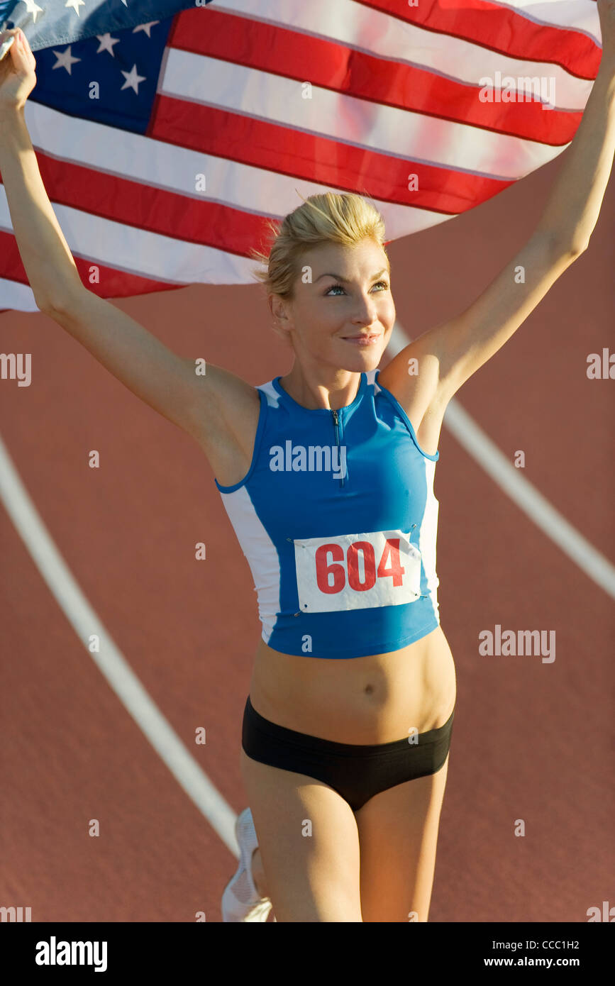 Olympic runner american flag hi-res stock photography and images - Alamy