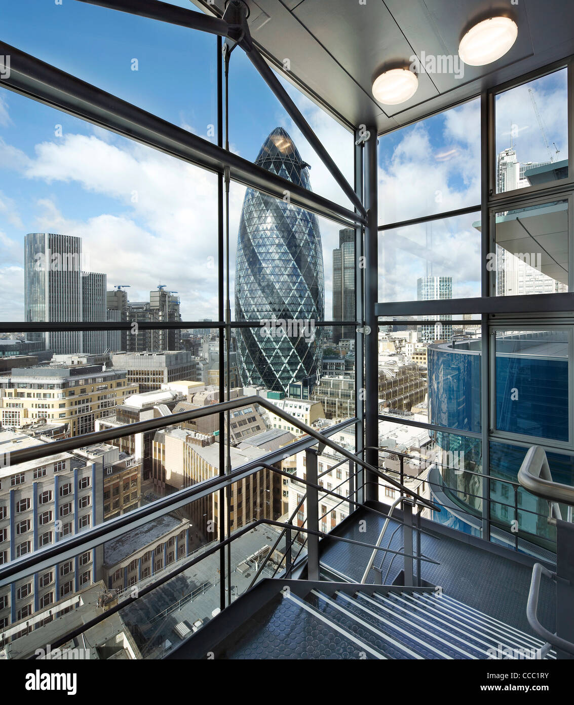 the st botolph building, grimshaw, london, 2010, view of gherkin ...