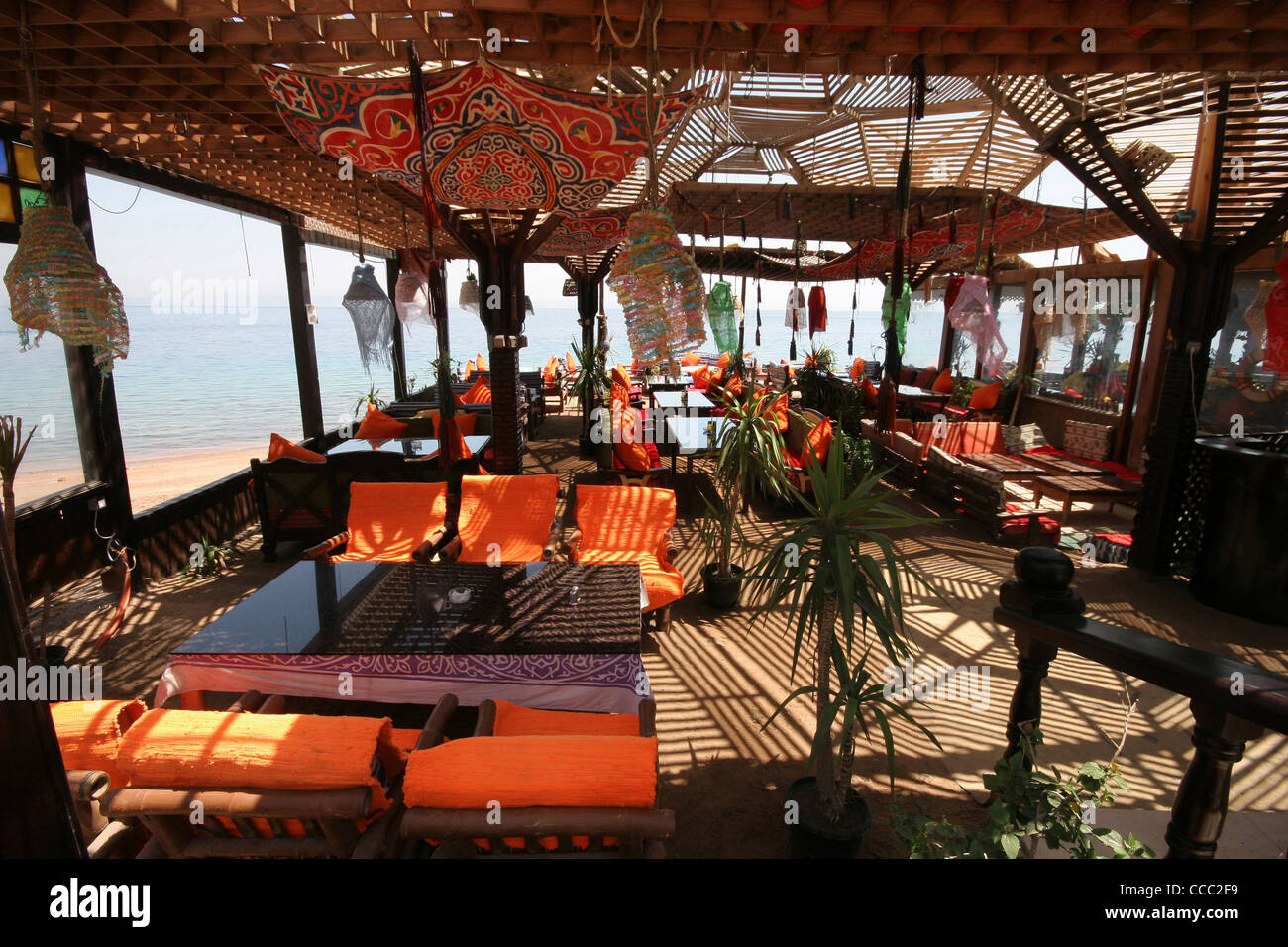 Egypt, Dahab a tipical modern berber lounge bar on the beach Stock ...