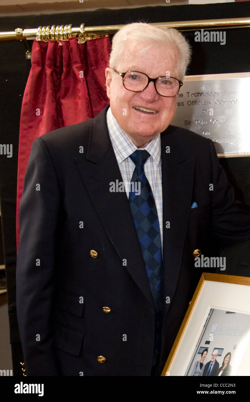 Portrait of Sir Tom Cowie at the opening of a school technology centre ...