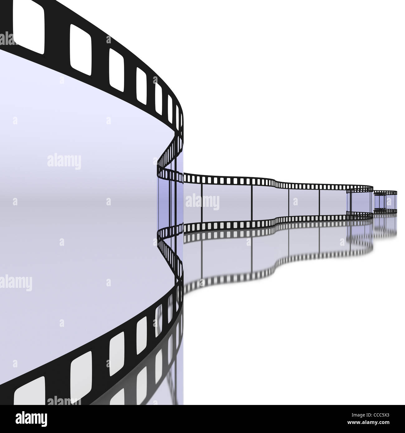 Strip of 35mm film transparency with reflection on white background ...