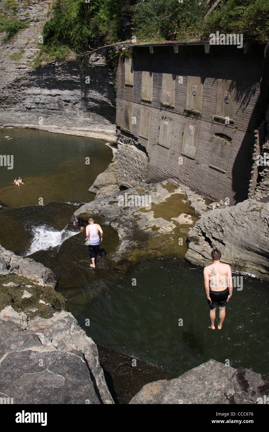Waterfall swimming diving old mill Ithaca six mile creek Stock Photo ...