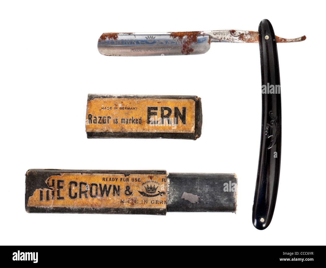 "The Crown & Sword" antique German shaving razor Stock Photo - Alamy