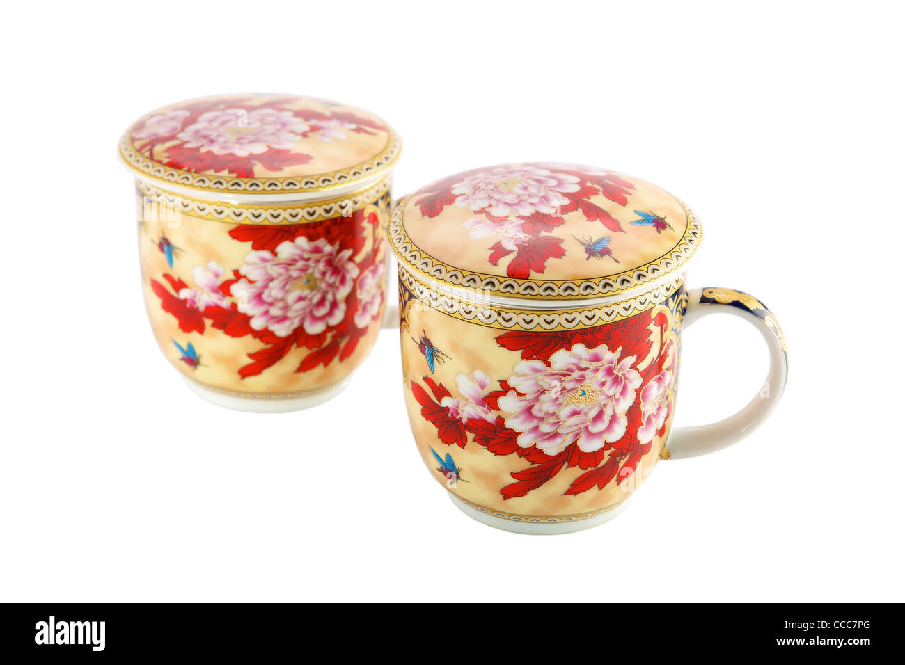 Tea cups on a white background Stock Photo - Alamy