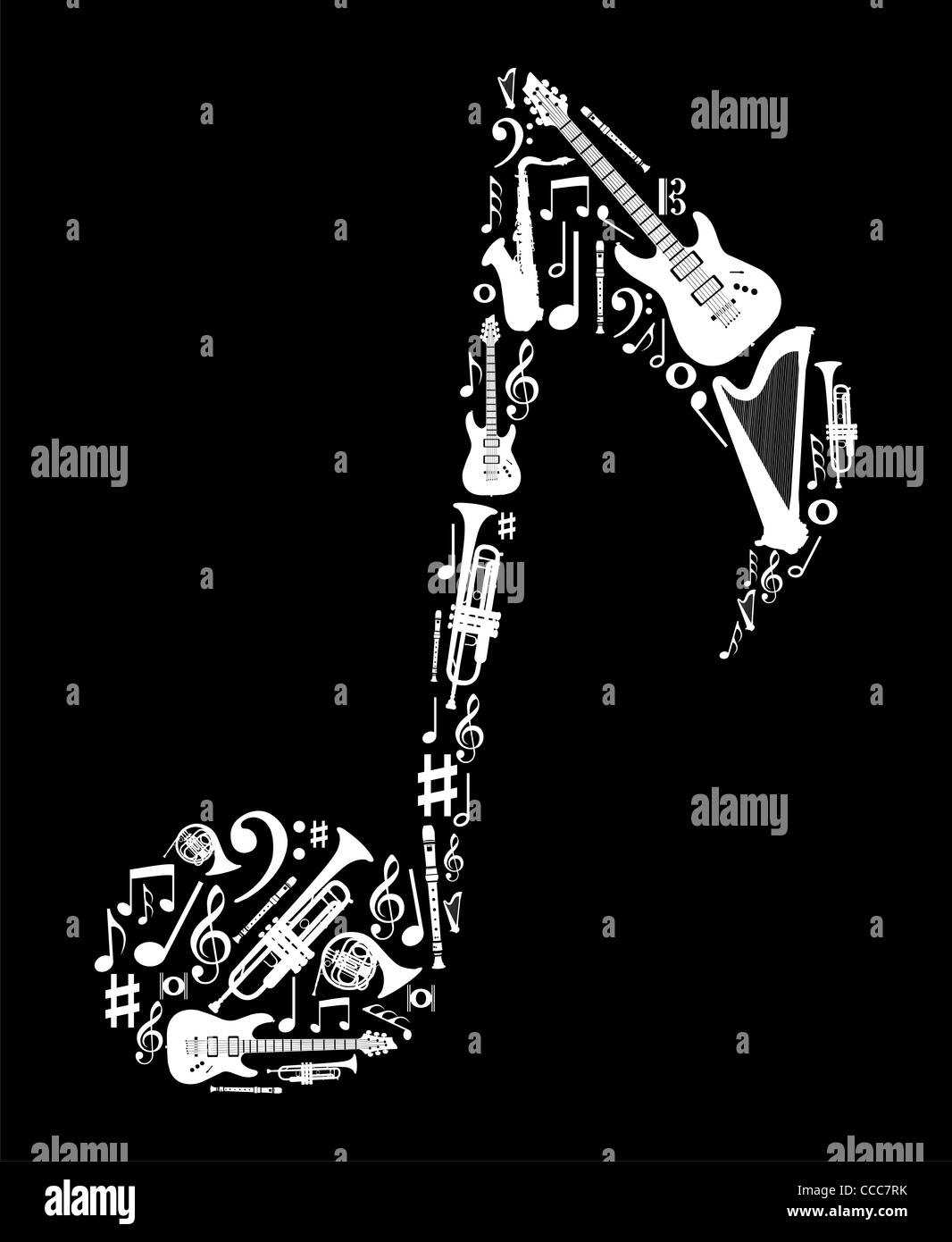 Love for music concept illustration. High contrast musical instruments ...