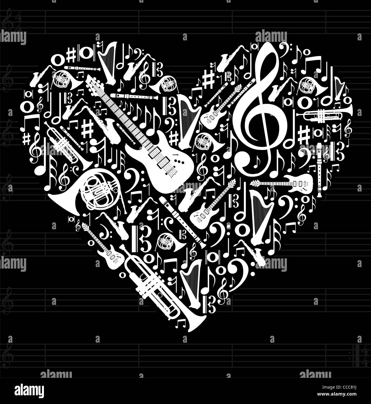 Love for music concept illustration. High contrast musical instruments ...