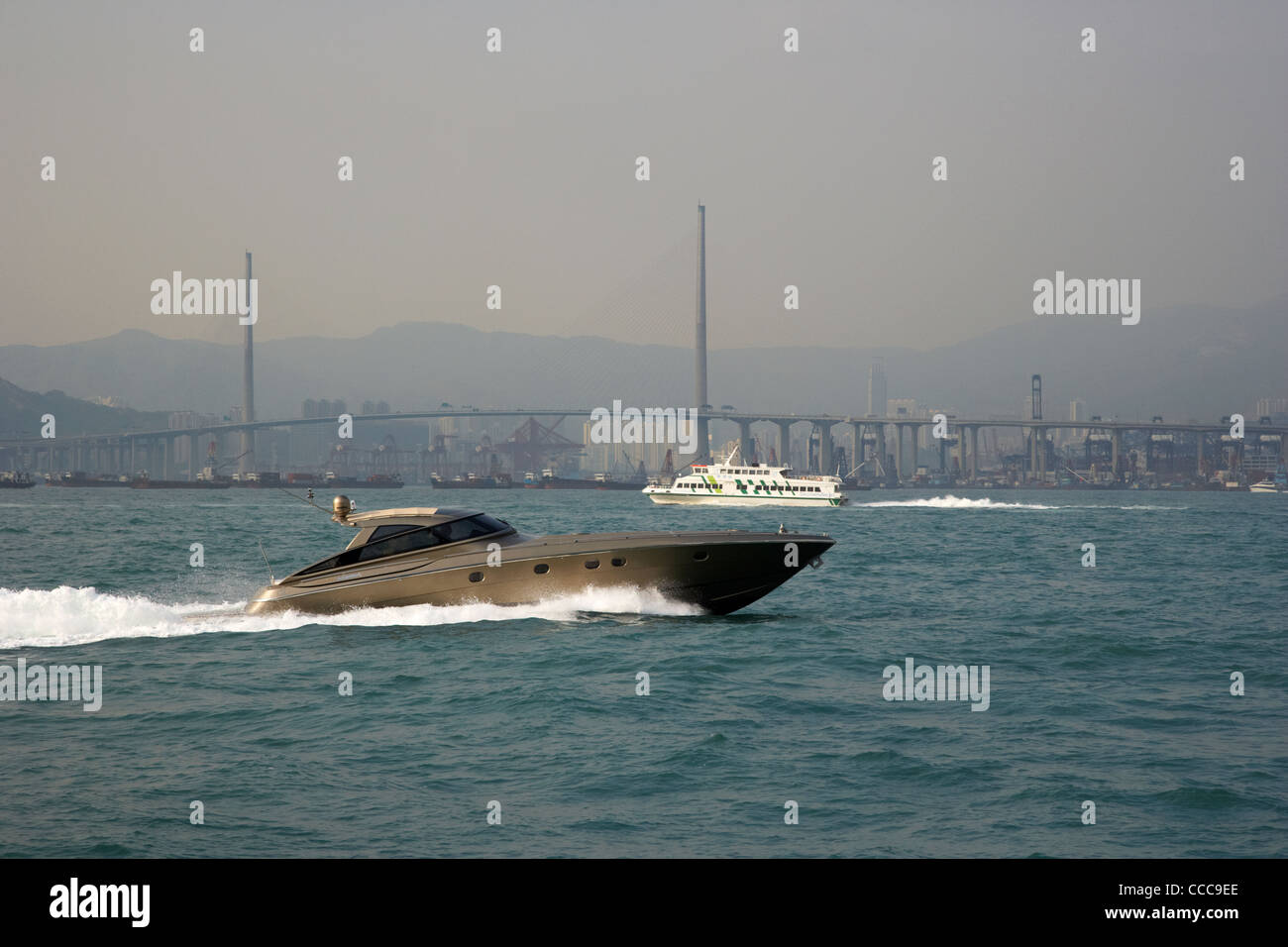azzurra power boat crosses belchers bay in victoria harbour in front of ...