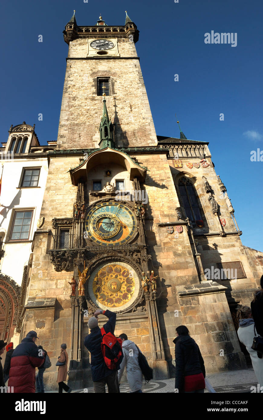 Tourists photographing the Astronomical clock, Main Square, Prague ...