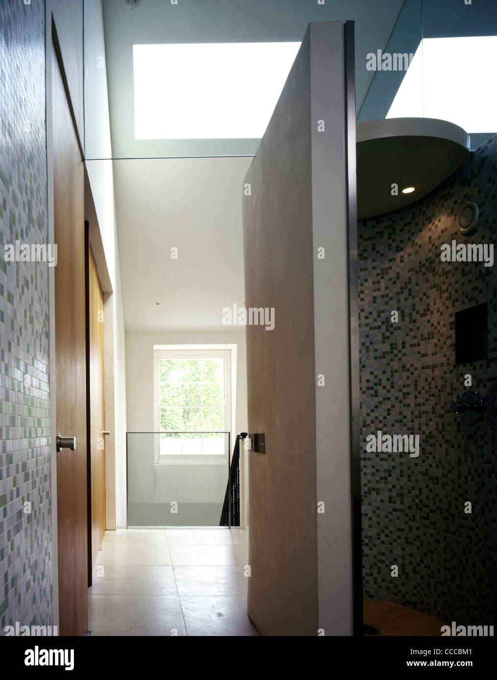 private house view out of top floor bathroom with shower Stock Photo ...