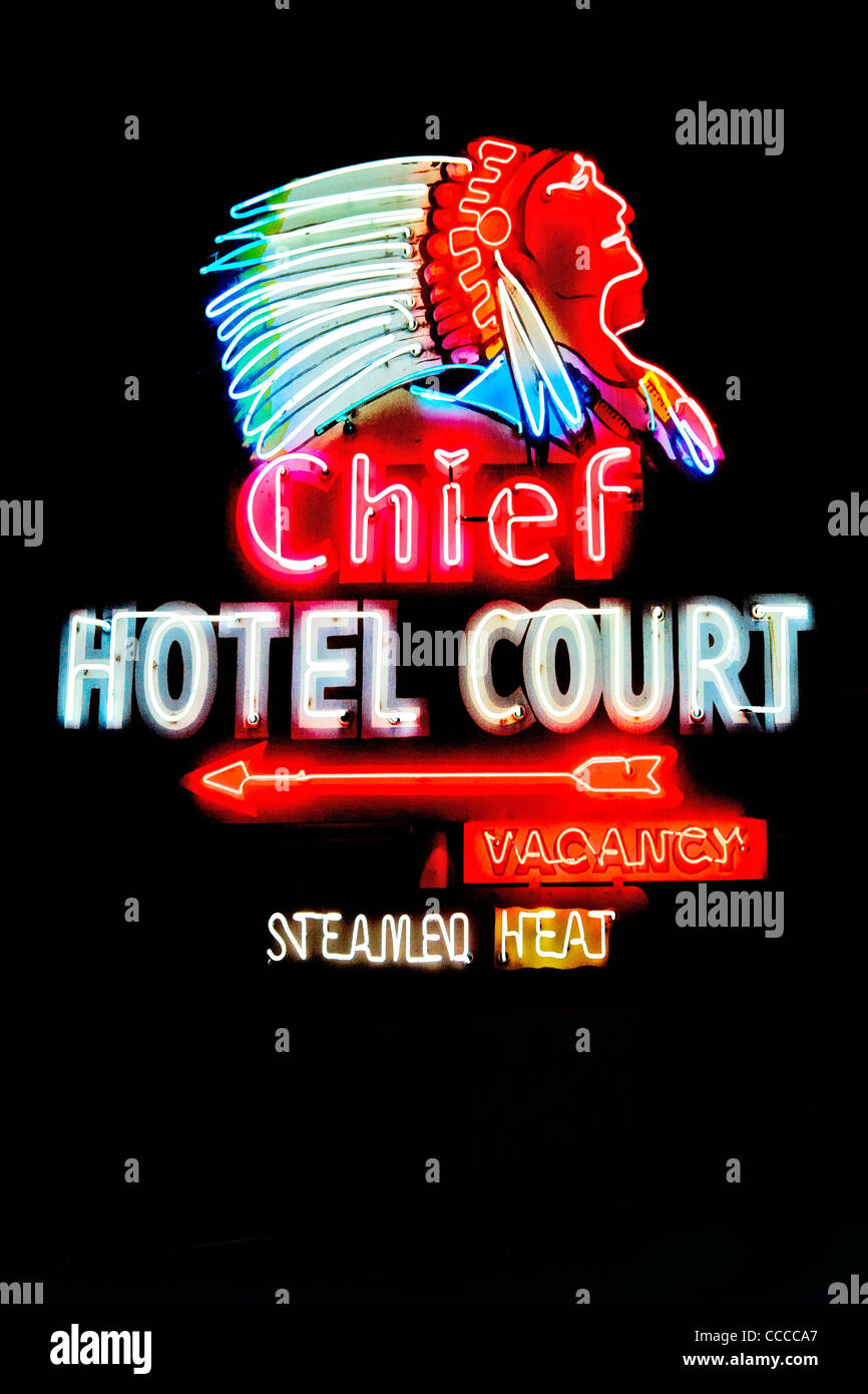 A Native American warrior neon sign decorates Fremont Street in Las ...