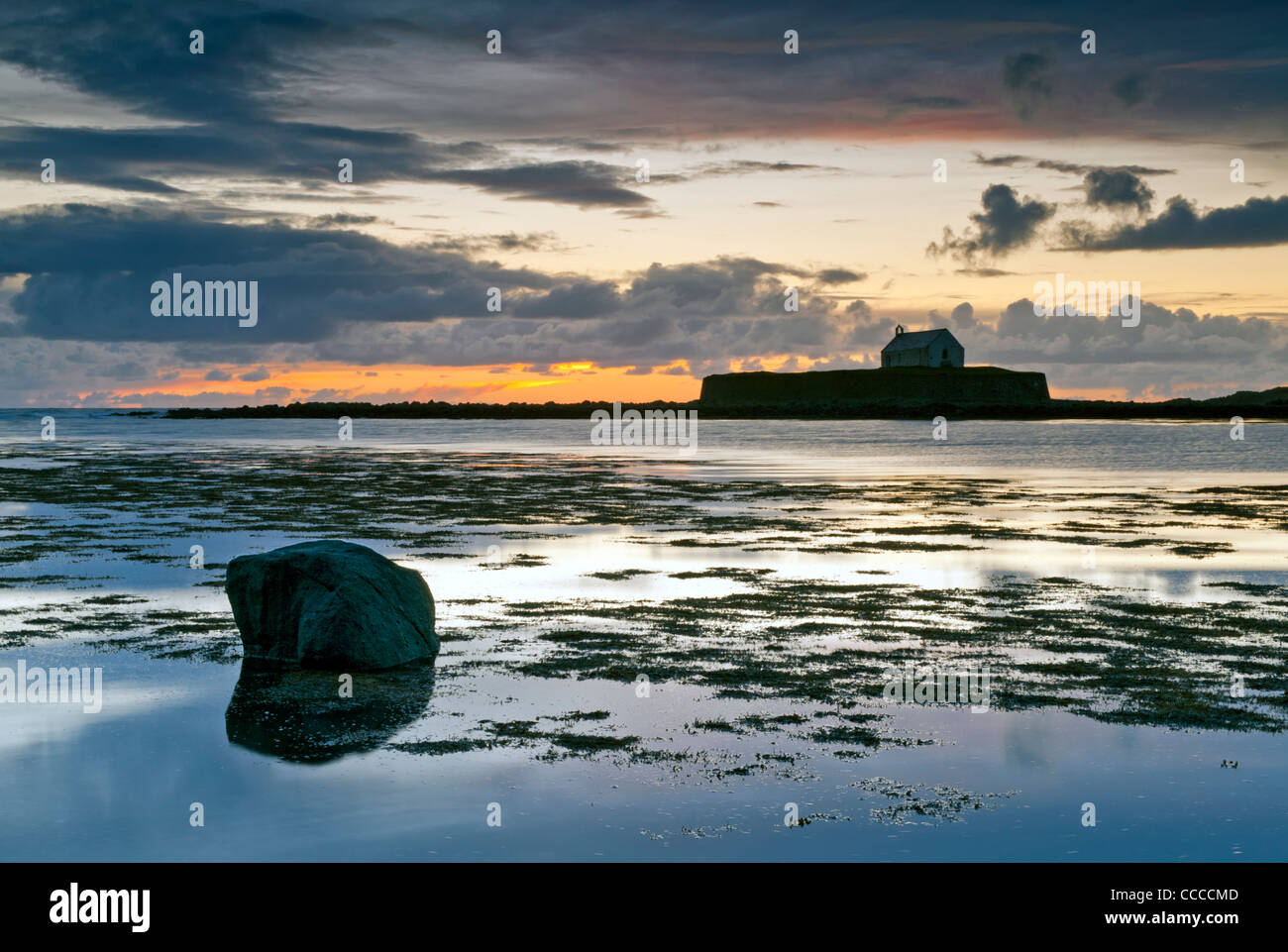 St Cwyfan's Church at Sunset, Aberffraw, Anglesey, North Wales, UK ...