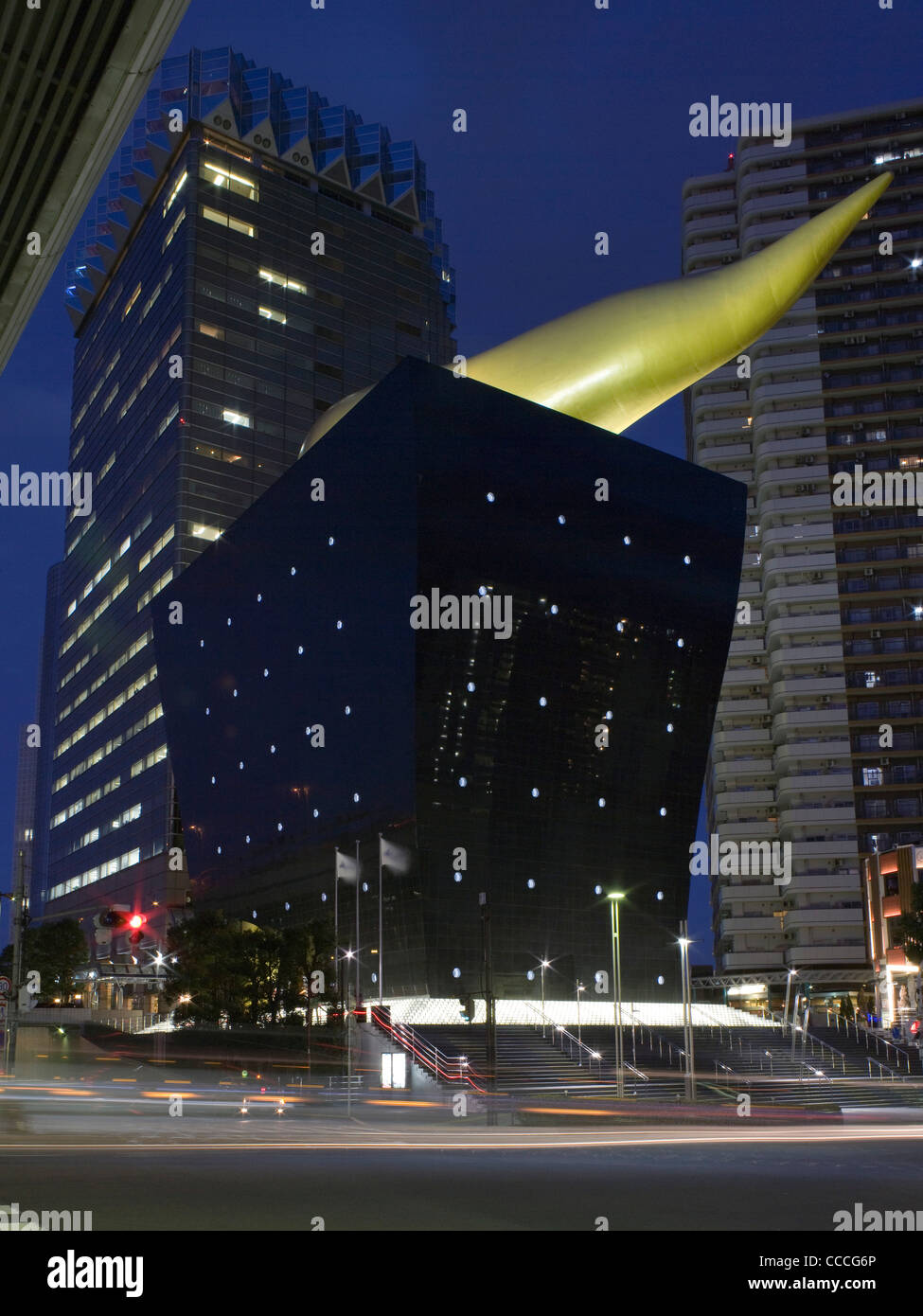 asahi super dry hall shot of building taken from bridge across sumida ...