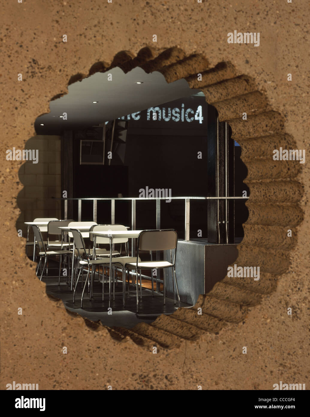 neighbourhood club view through hole in wall -empty Stock Photo - Alamy