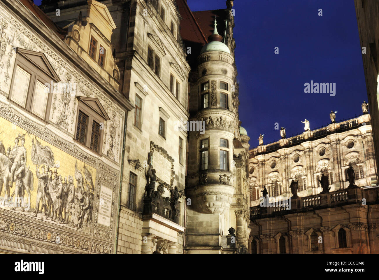 Looking towards the tower of the George Gate and the Hofkirche at night ...