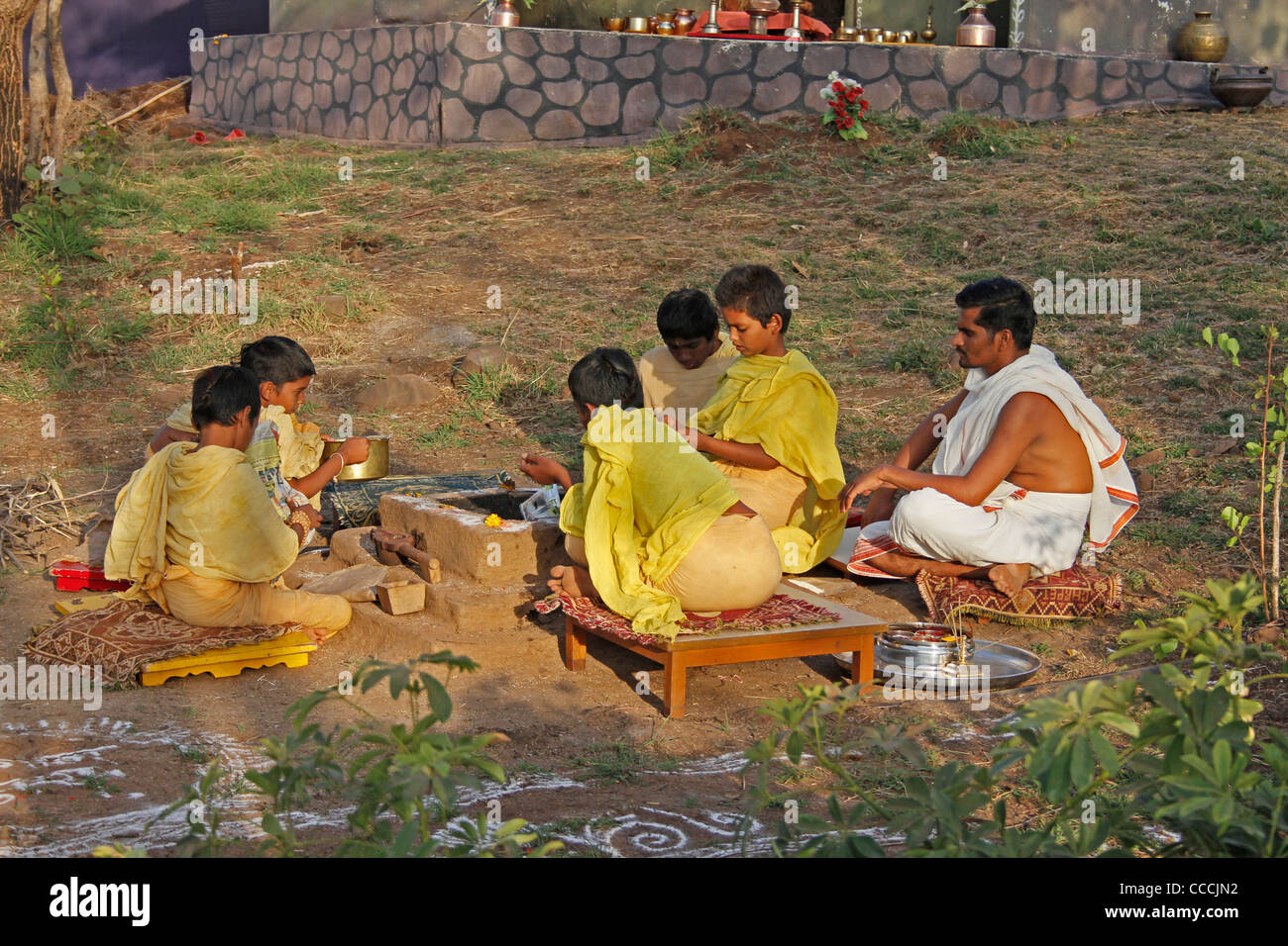 The Janoi ceremony ; thread ceremony of young Brahmin boys, India Stock ...