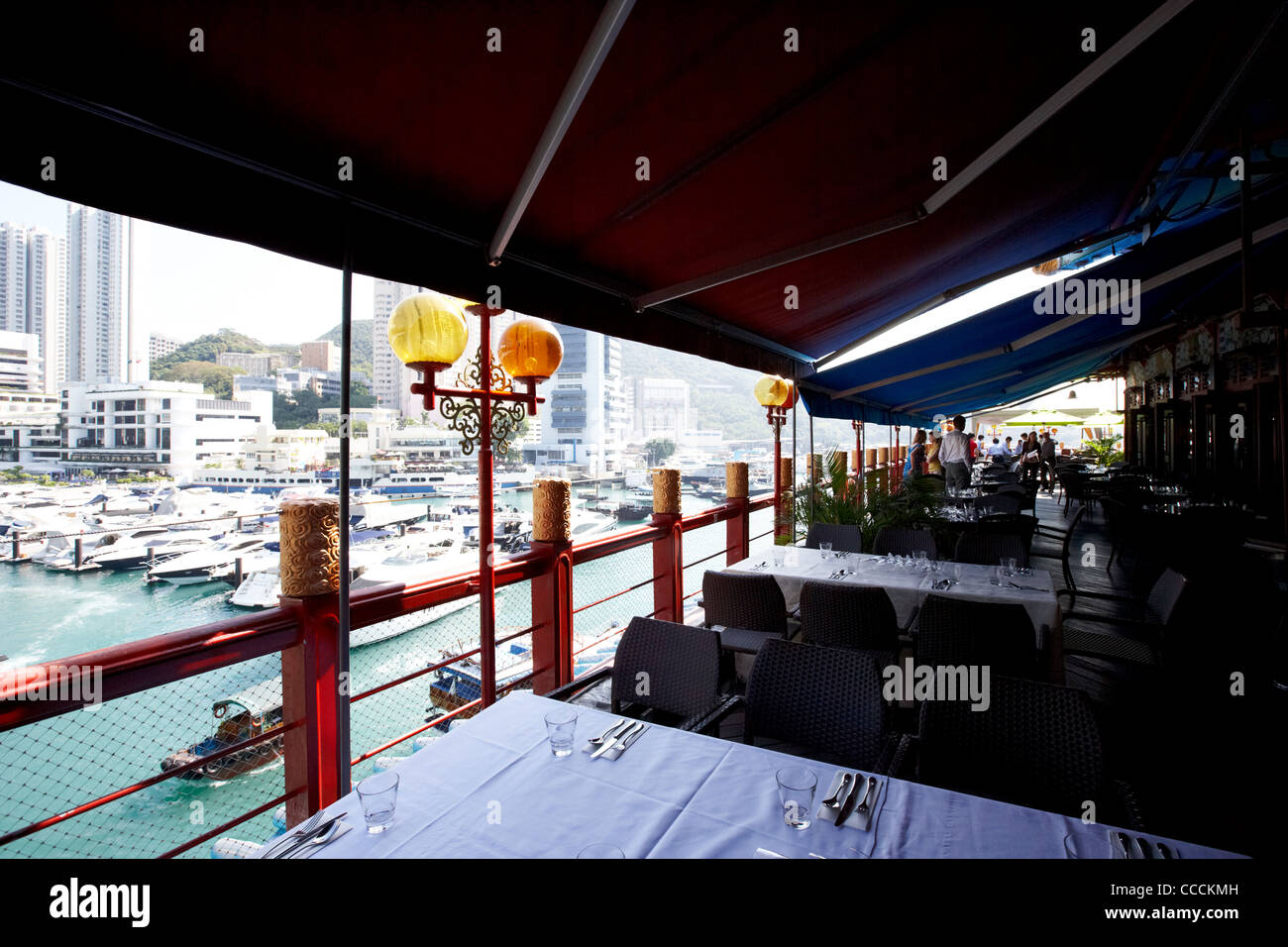 tables in the jumbo floating restaurant overlooking aberdeen marina ...