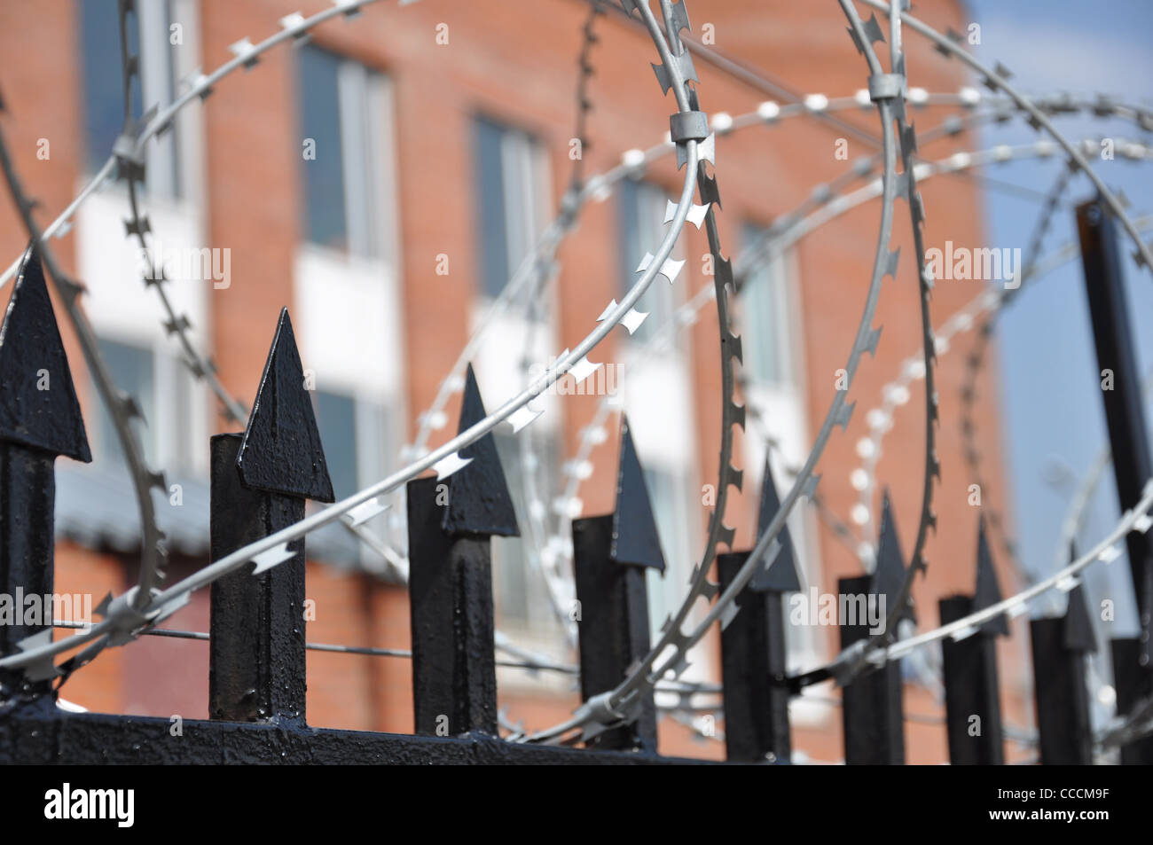 Barbed wire fence at the prison Stock Photo - Alamy