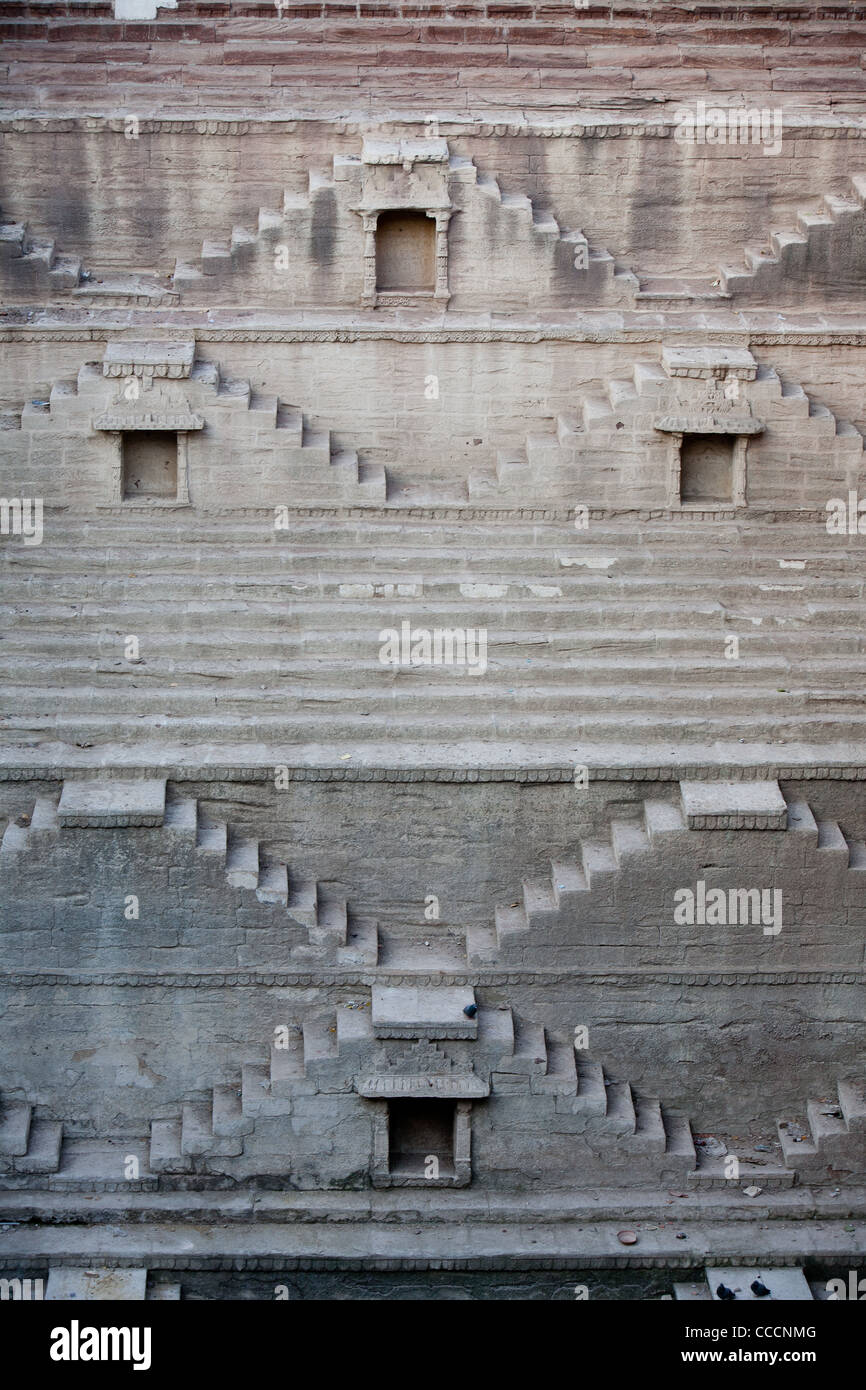 Geometrically designed stone steps of the water tank well, in Jodhpur ...