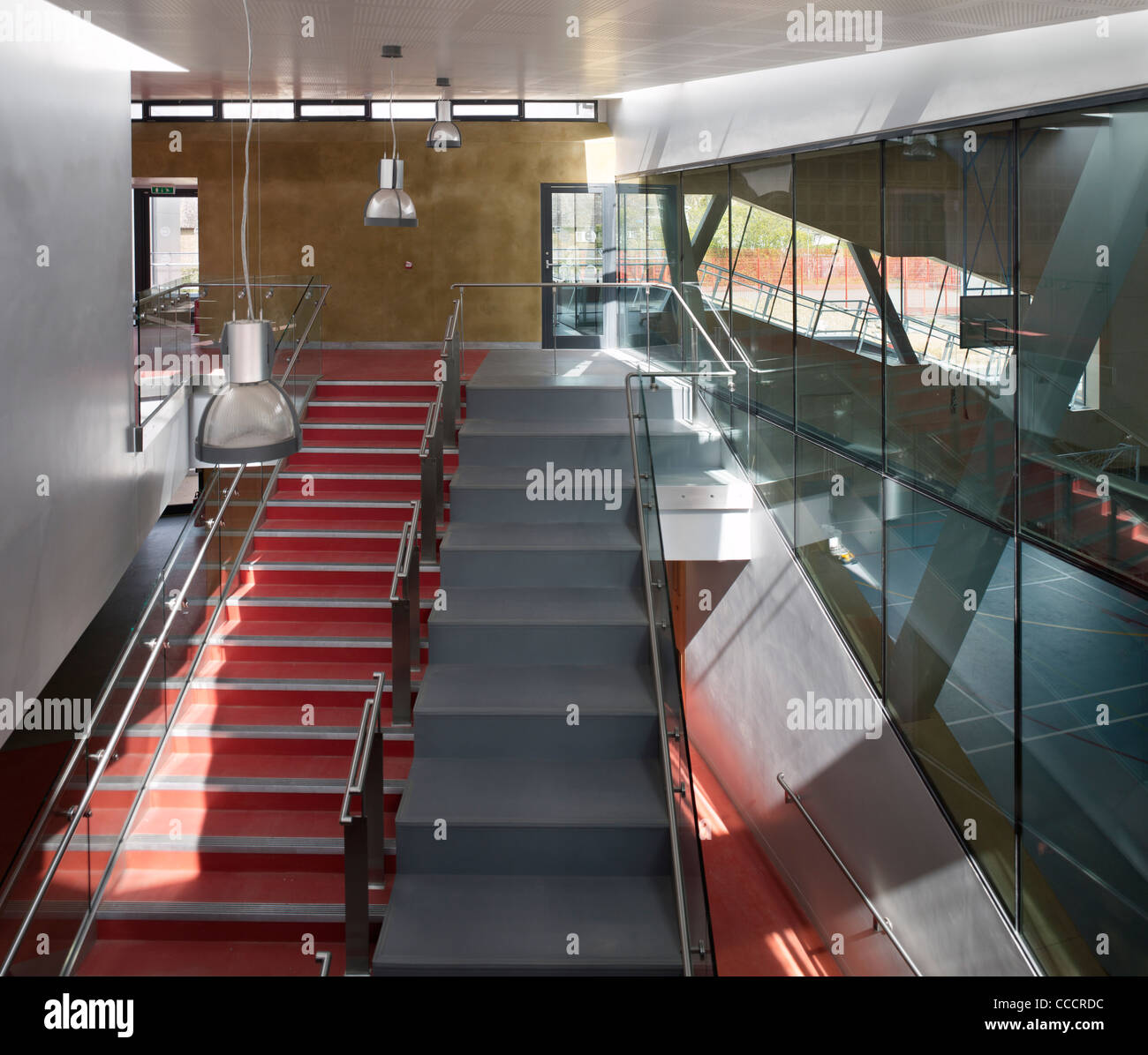 THE CHARTER SCHOOL NEW SPORTS HALL BLOCK STAIRS AND SEATING Stock Photo ...