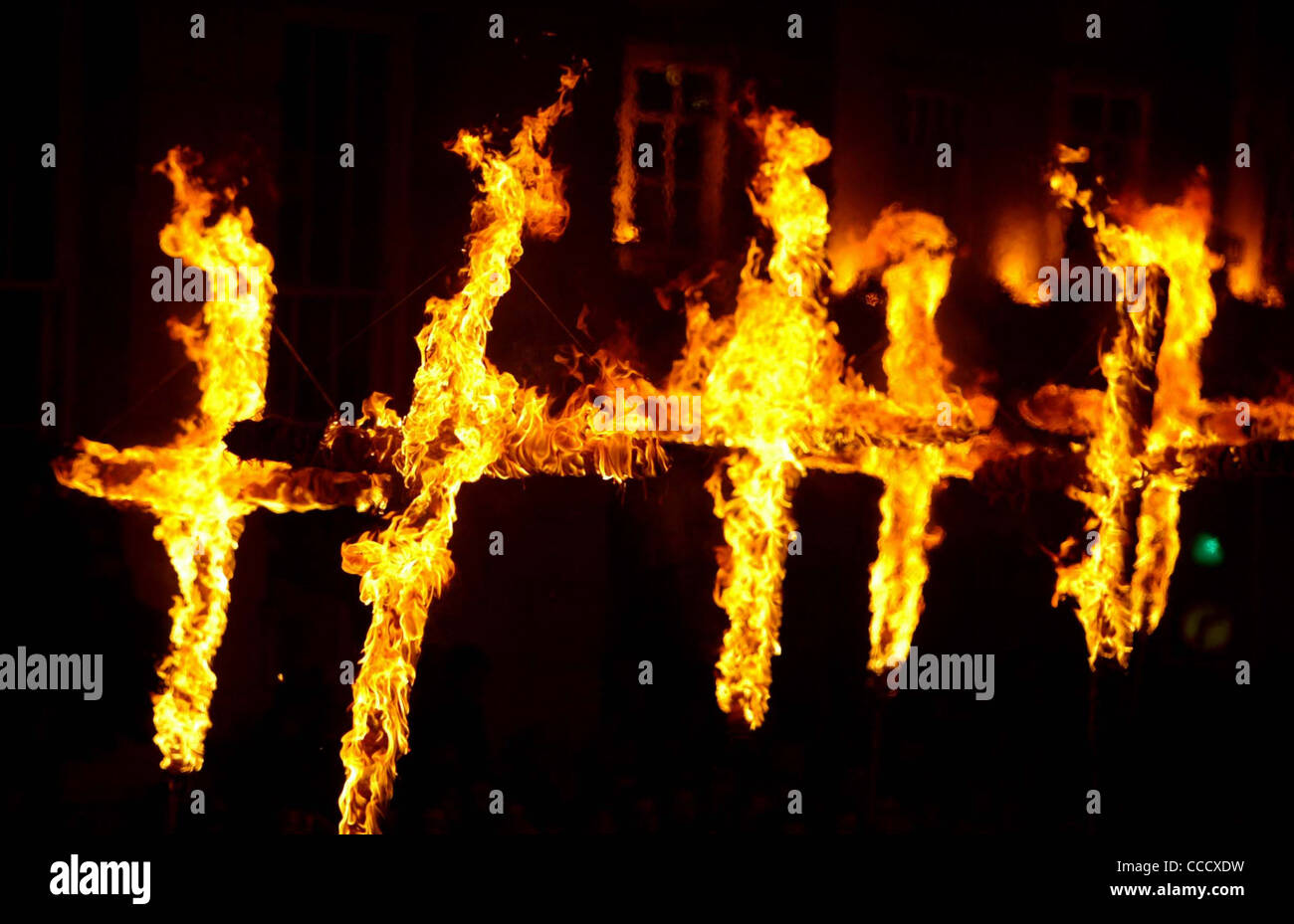 Lewes bonfire burning crosses hi-res stock photography and images - Alamy