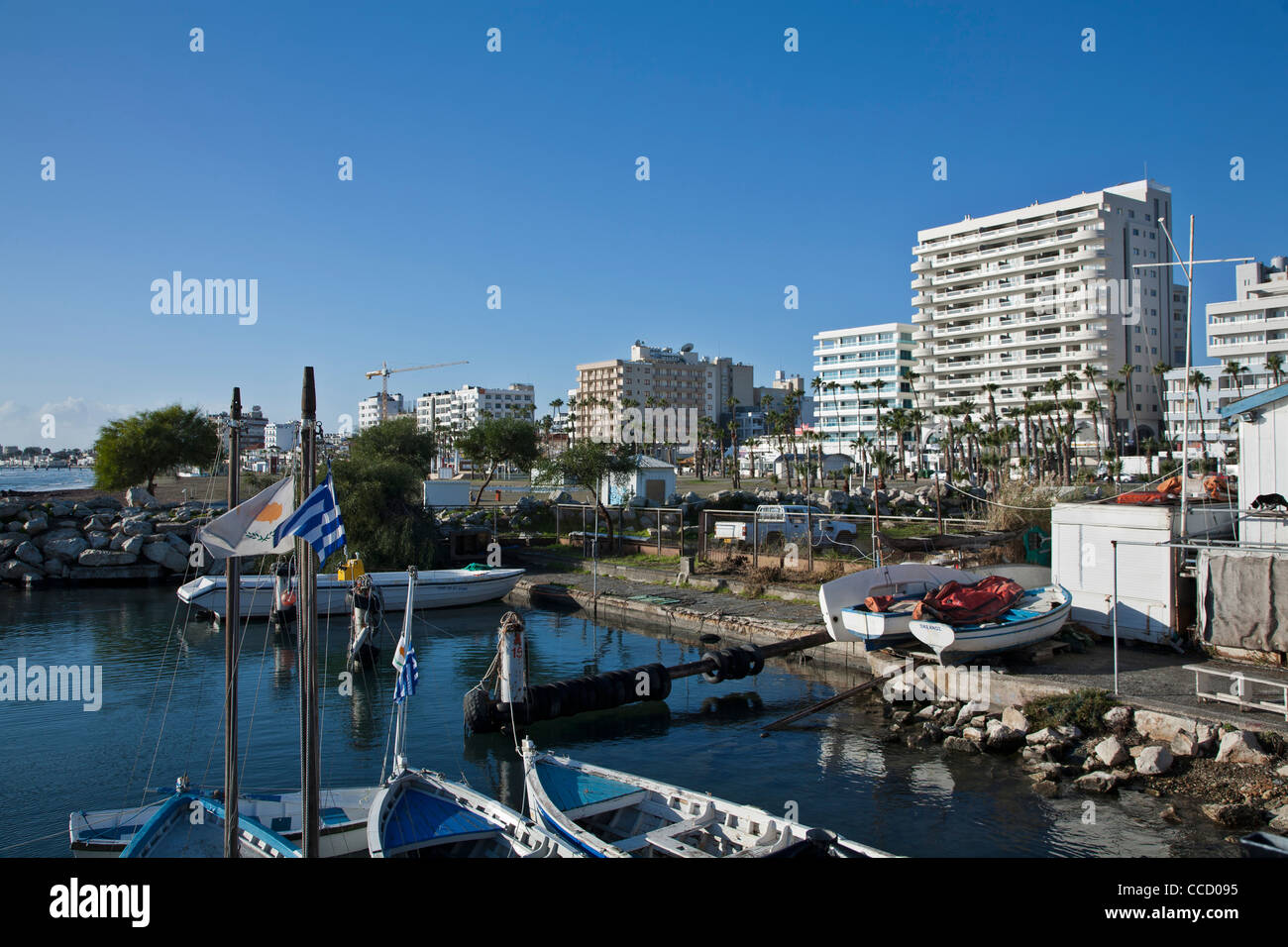 Larnaca harbour sailboats boats promenade hotels daylight island ...