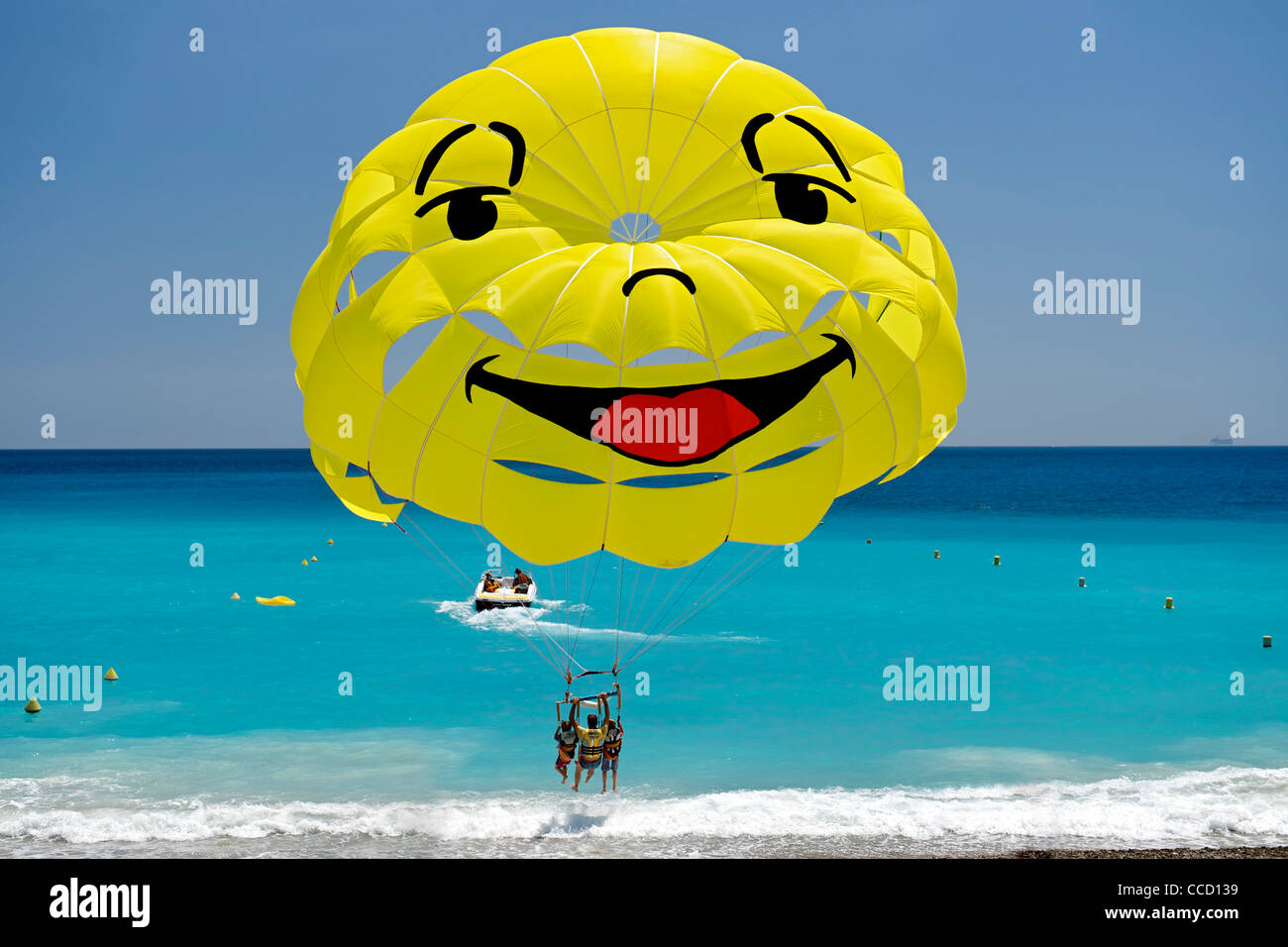 Smiley-faced parasail in the Baie des Anges (Bay of Angels) in Nice on ...