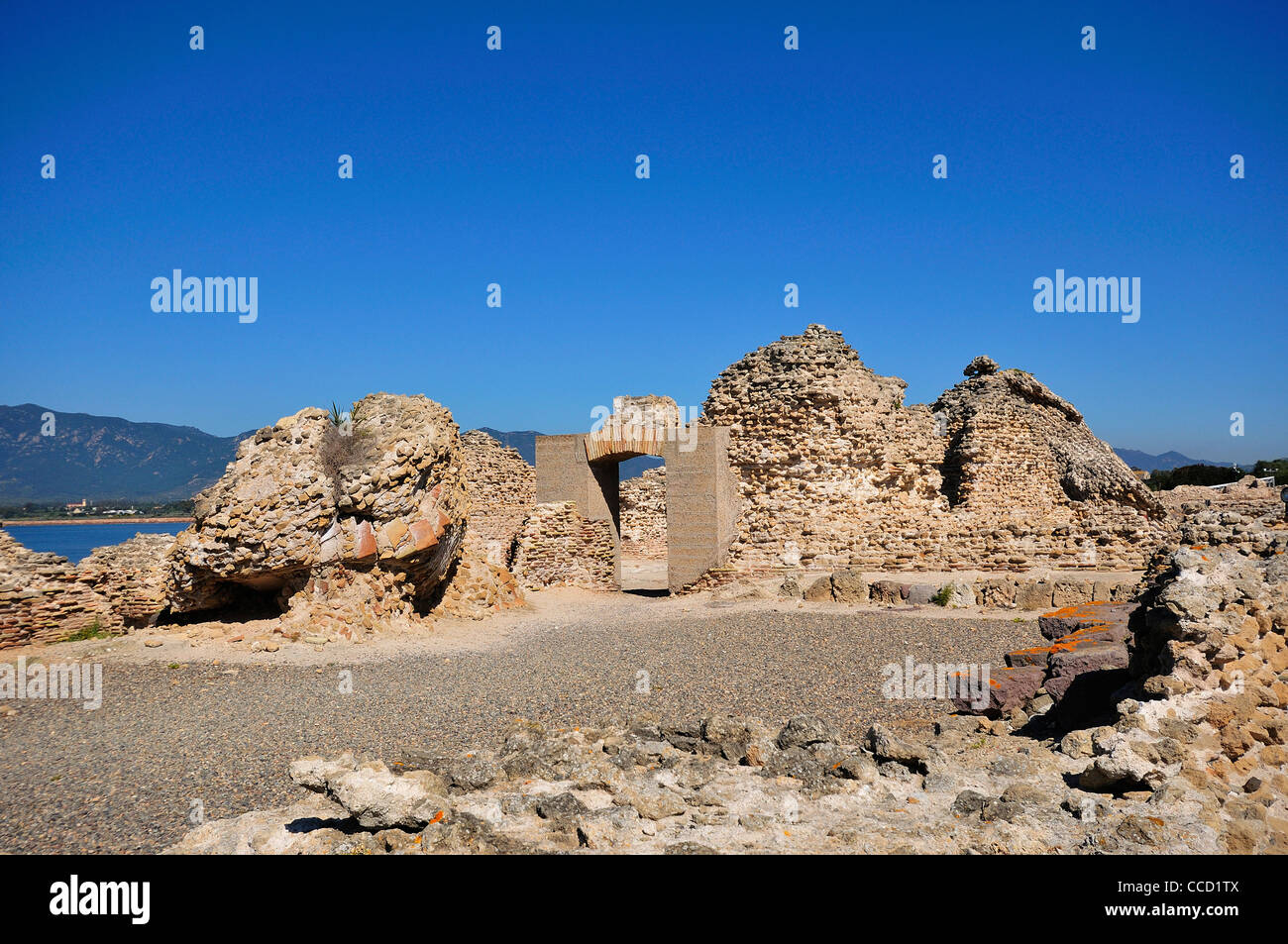 Phoenician and Roman city ruins, Nora, Pula, Sardinia, Italy Stock ...